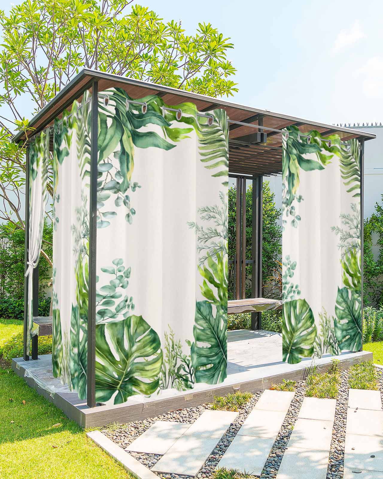 nqOlkjepod Outdoor Curtains for Patio Waterproof, Tropical Palm Leaf ...