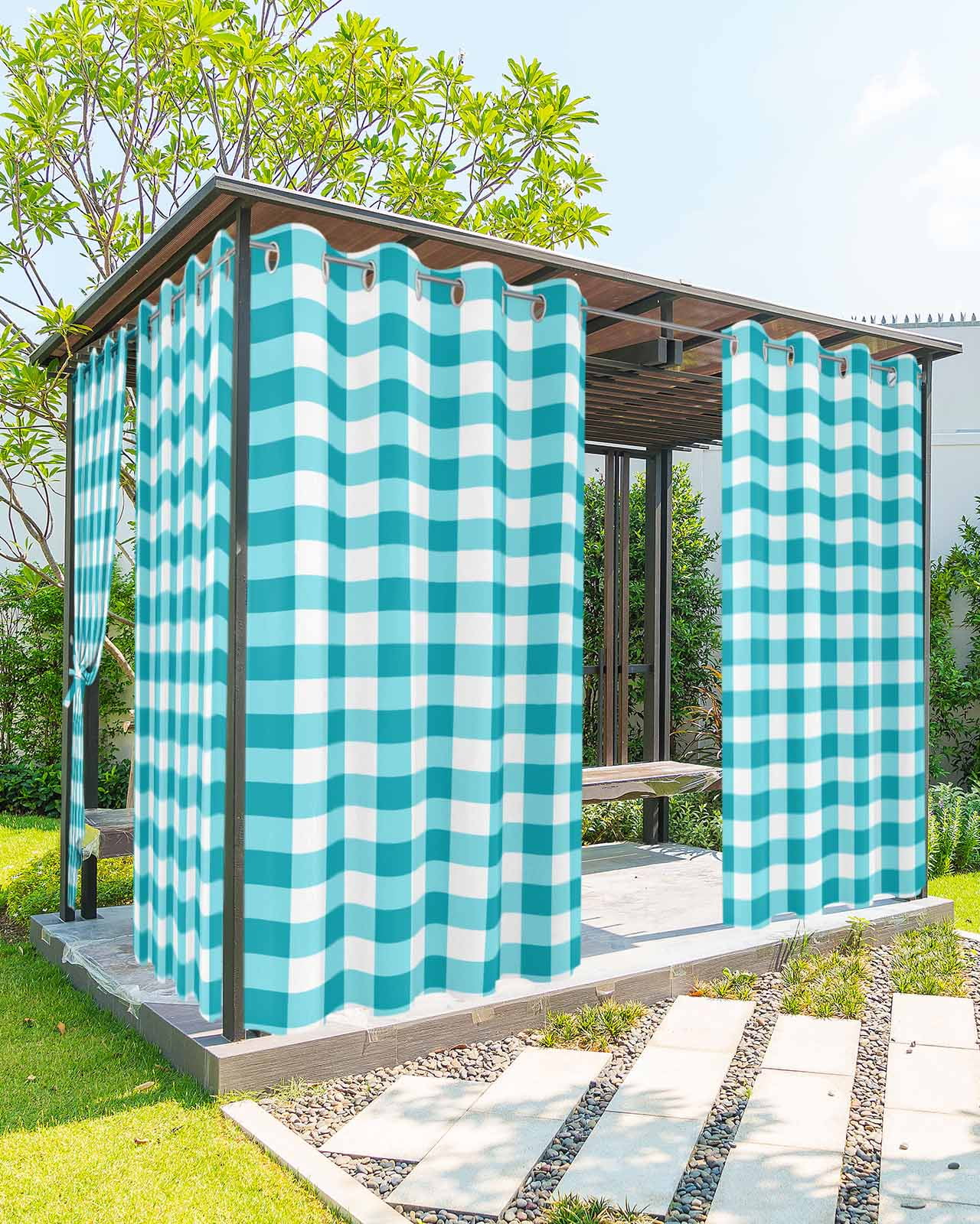 nqOlkjepod Outdoor Curtains for Patio Waterproof, Turquoise Checkered ...