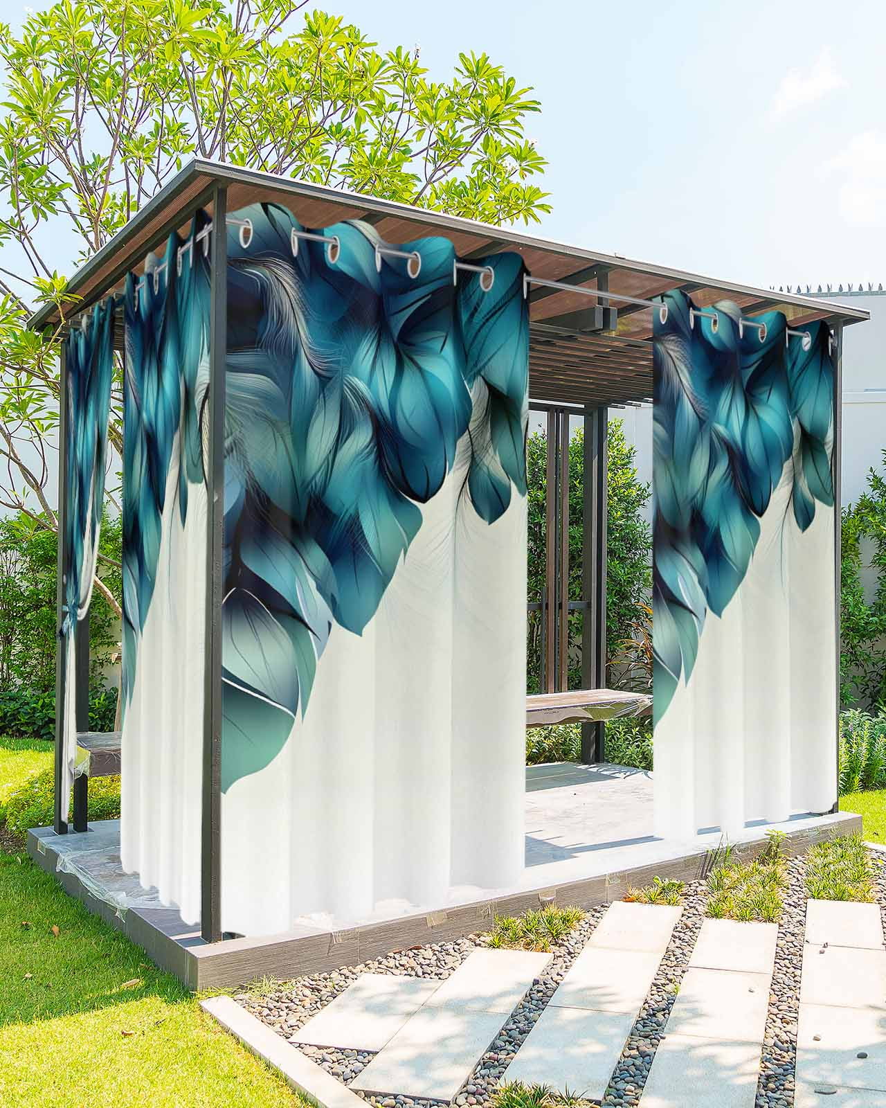 nqOlkjepod Outdoor Curtains for Patio Waterproof, Turquoise Feather ...