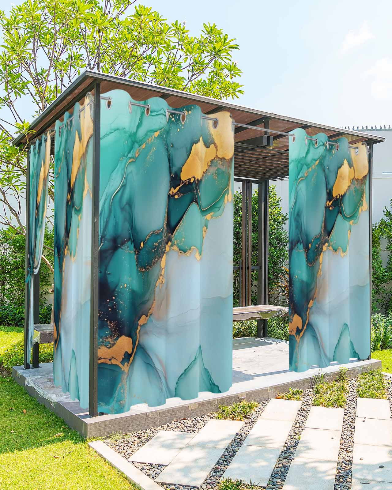nqOlkjepod Outdoor Curtains for Patio Waterproof, Turquoise Gold Marble ...