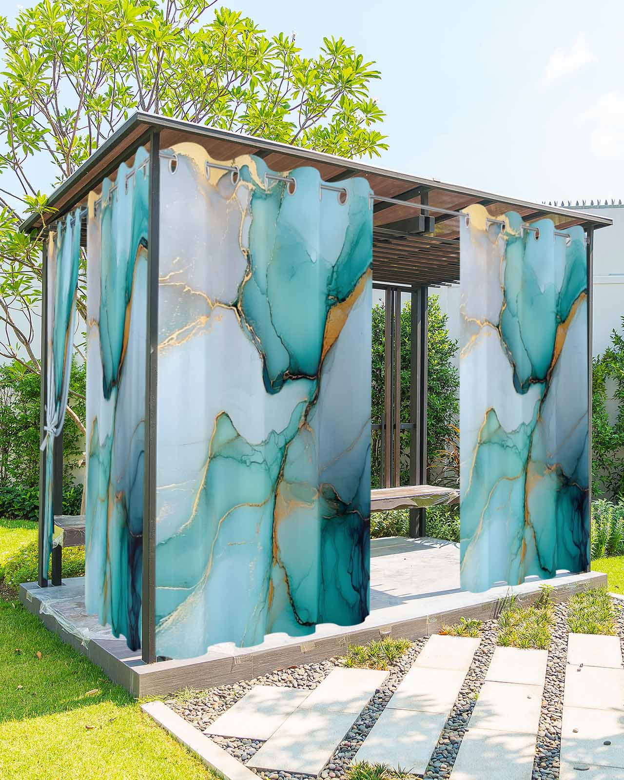 nqOlkjepod Outdoor Curtains for Patio Waterproof, Turquoise Gold Marble ...