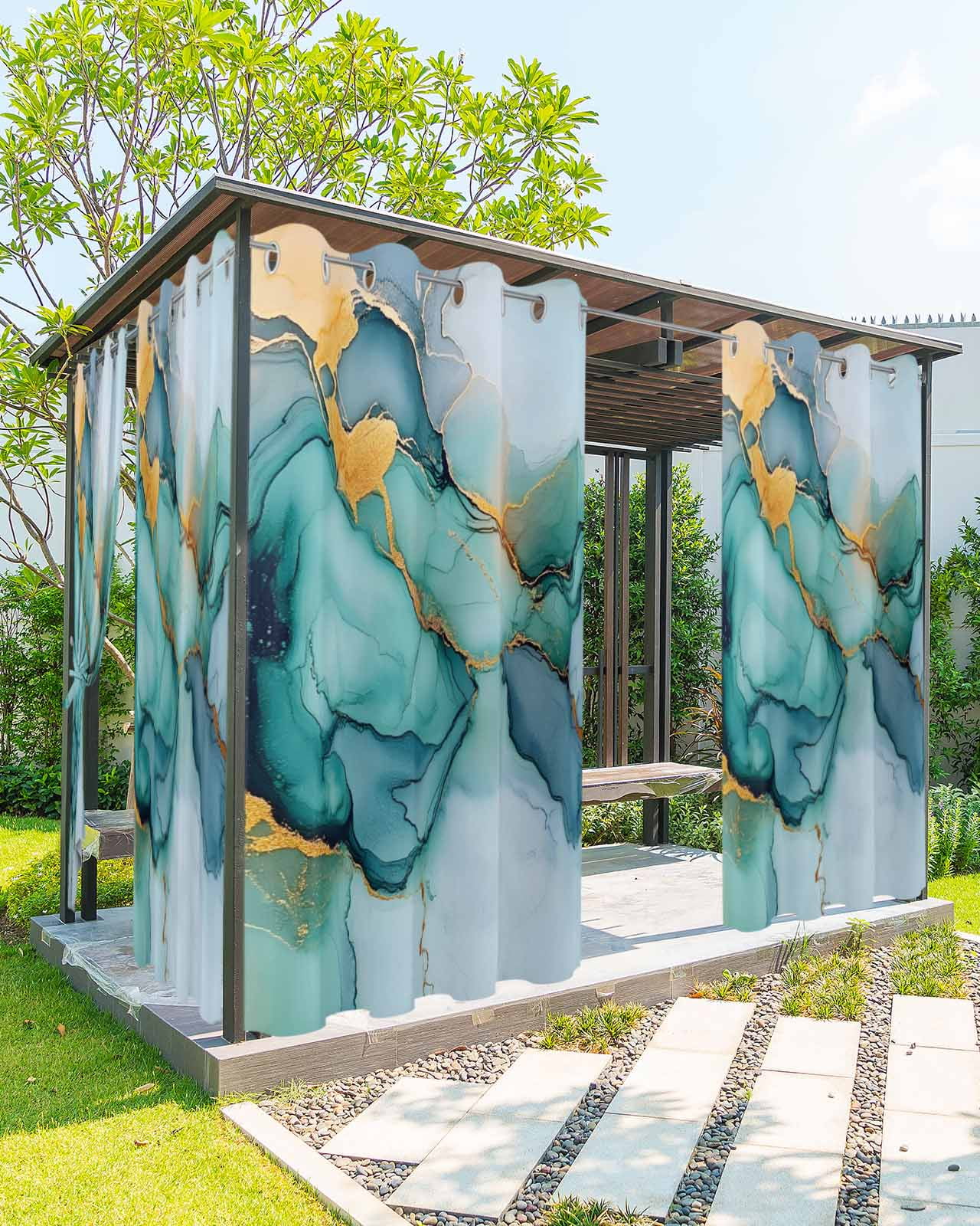 nqOlkjepod Outdoor Curtains for Patio Waterproof, Turquoise Gold Marble ...