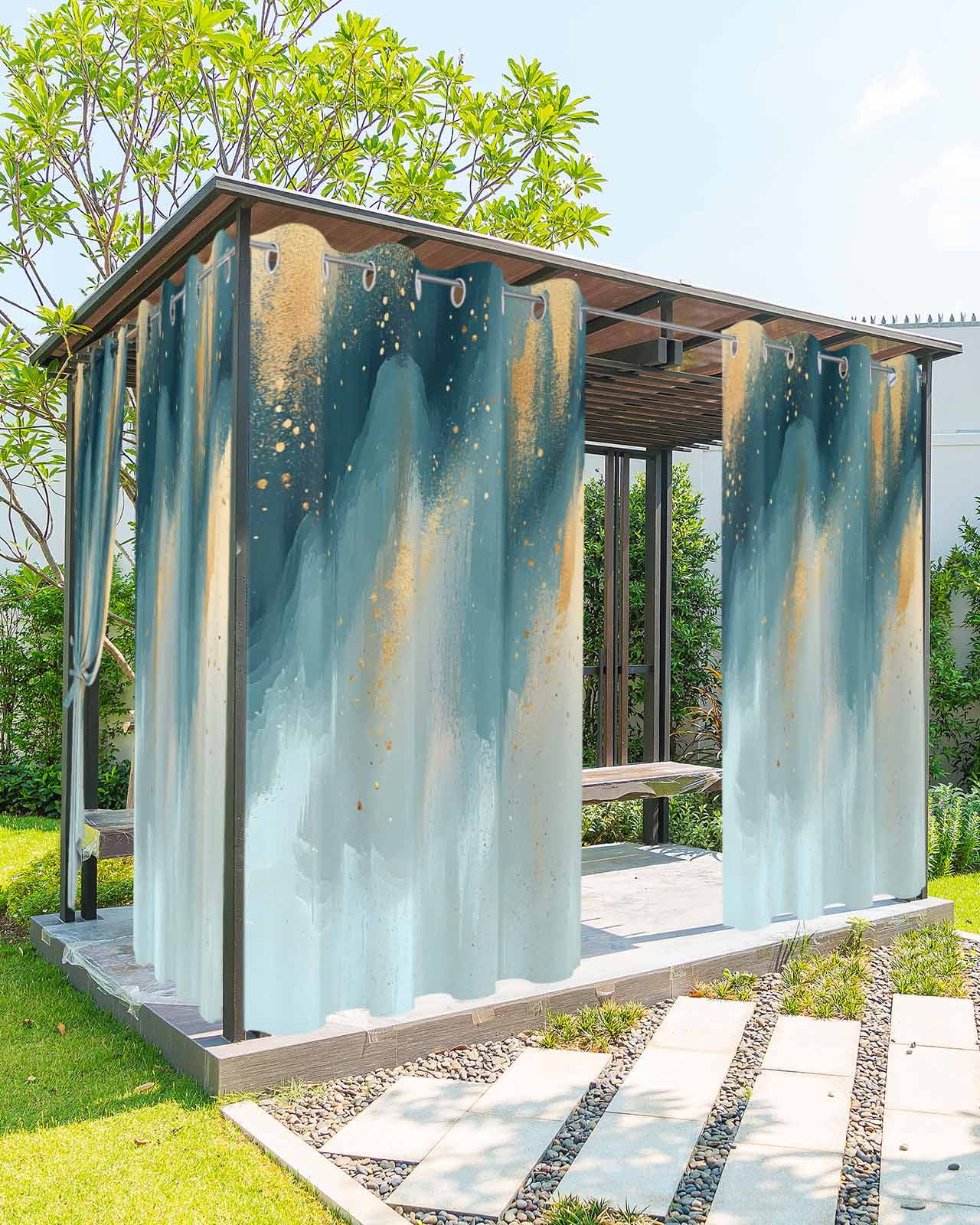 nqOlkjepod Outdoor Curtains for Patio Waterproof, Turquoise Gold ...