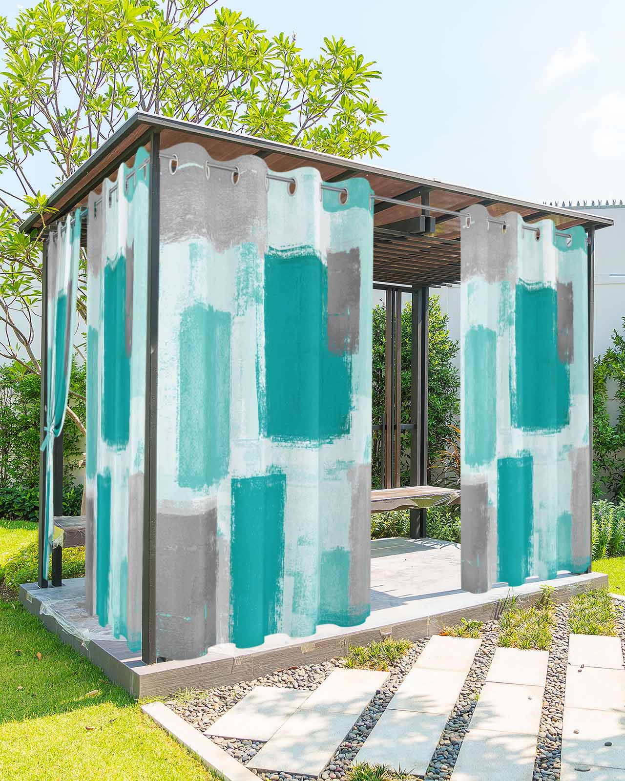 nqOlkjepod Outdoor Curtains for Patio Waterproof, Turquoise Grey Ombre ...