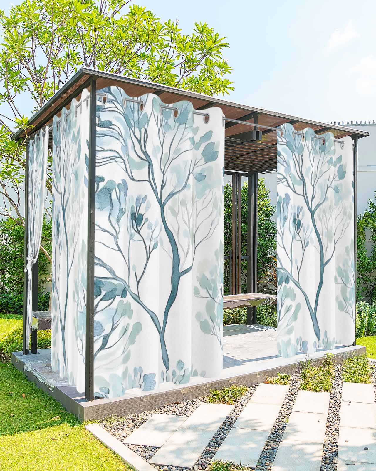 nqOlkjepod Outdoor Curtains for Patio Waterproof, Turquoise Leaves Tree ...