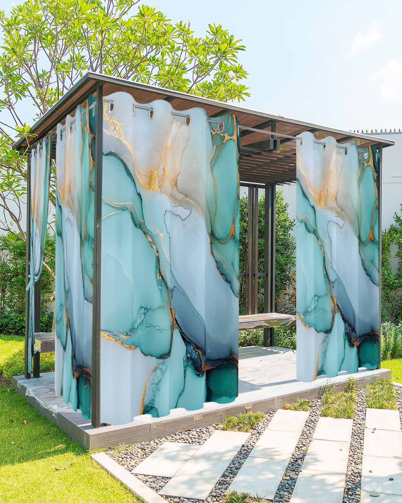 nqOlkjepod Outdoor Curtains for Patio Waterproof, Turquoise Marble ...