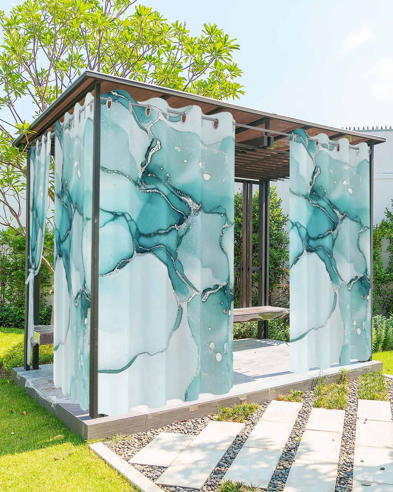 nqOlkjepod Outdoor Curtains for Patio Waterproof, Turquoise Marble ...