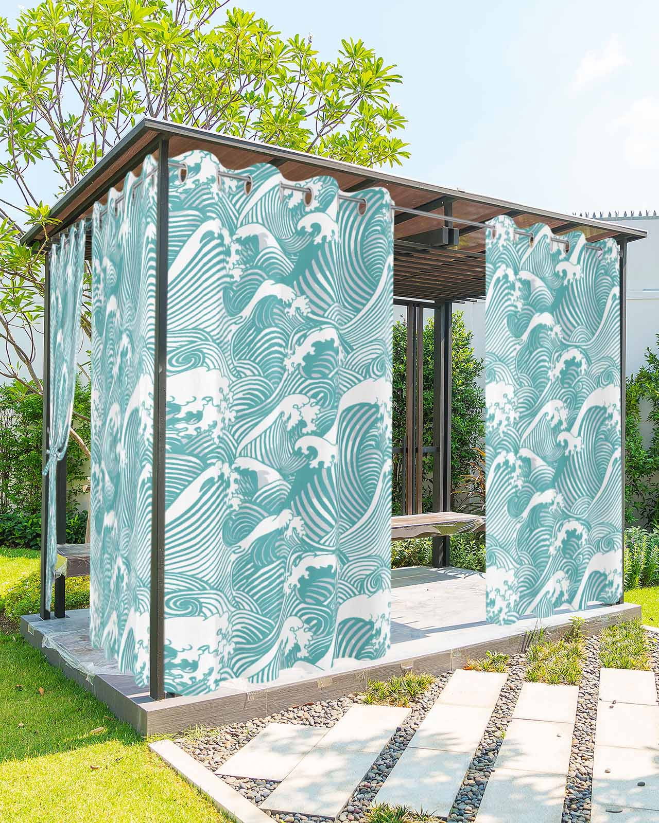 nqOlkjepod Outdoor Curtains for Patio Waterproof, Turquoise Ocean Waves ...