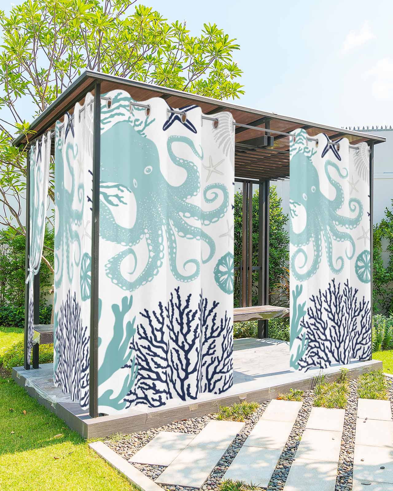nqOlkjepod Outdoor Curtains for Patio Waterproof, Turquoise Octopus ...