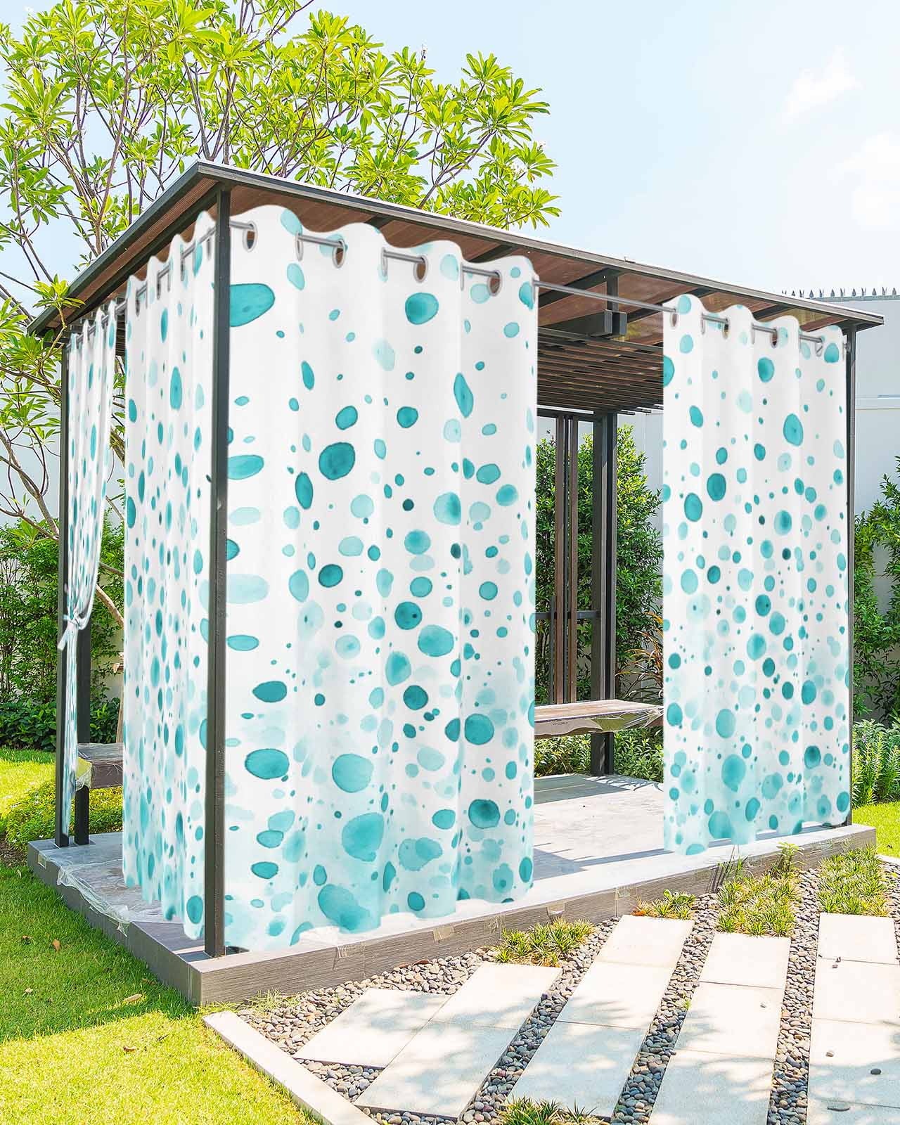 nqOlkjepod Outdoor Curtains for Patio Waterproof, Turquoise Polka Dot ...