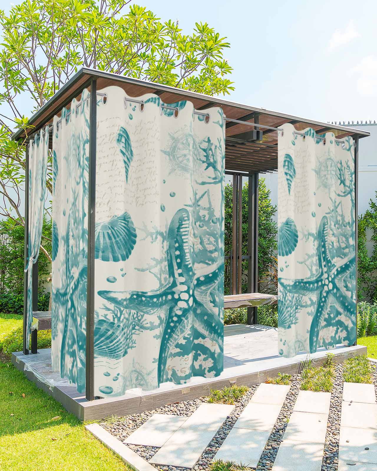 nqOlkjepod Outdoor Curtains for Patio Waterproof, Turquoise Starfish ...
