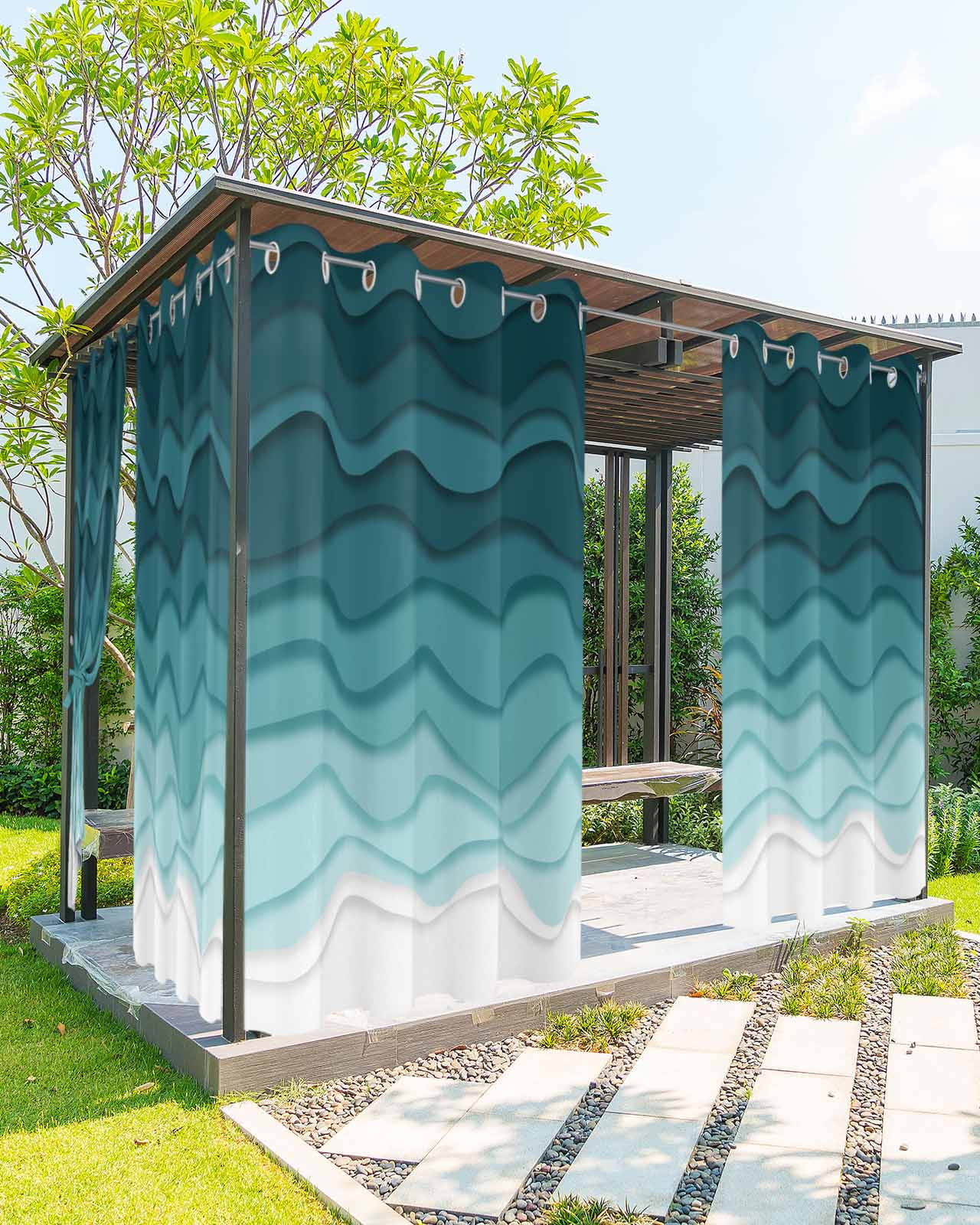 nqOlkjepod Outdoor Curtains for Patio Waterproof, Turquoise Stripes ...