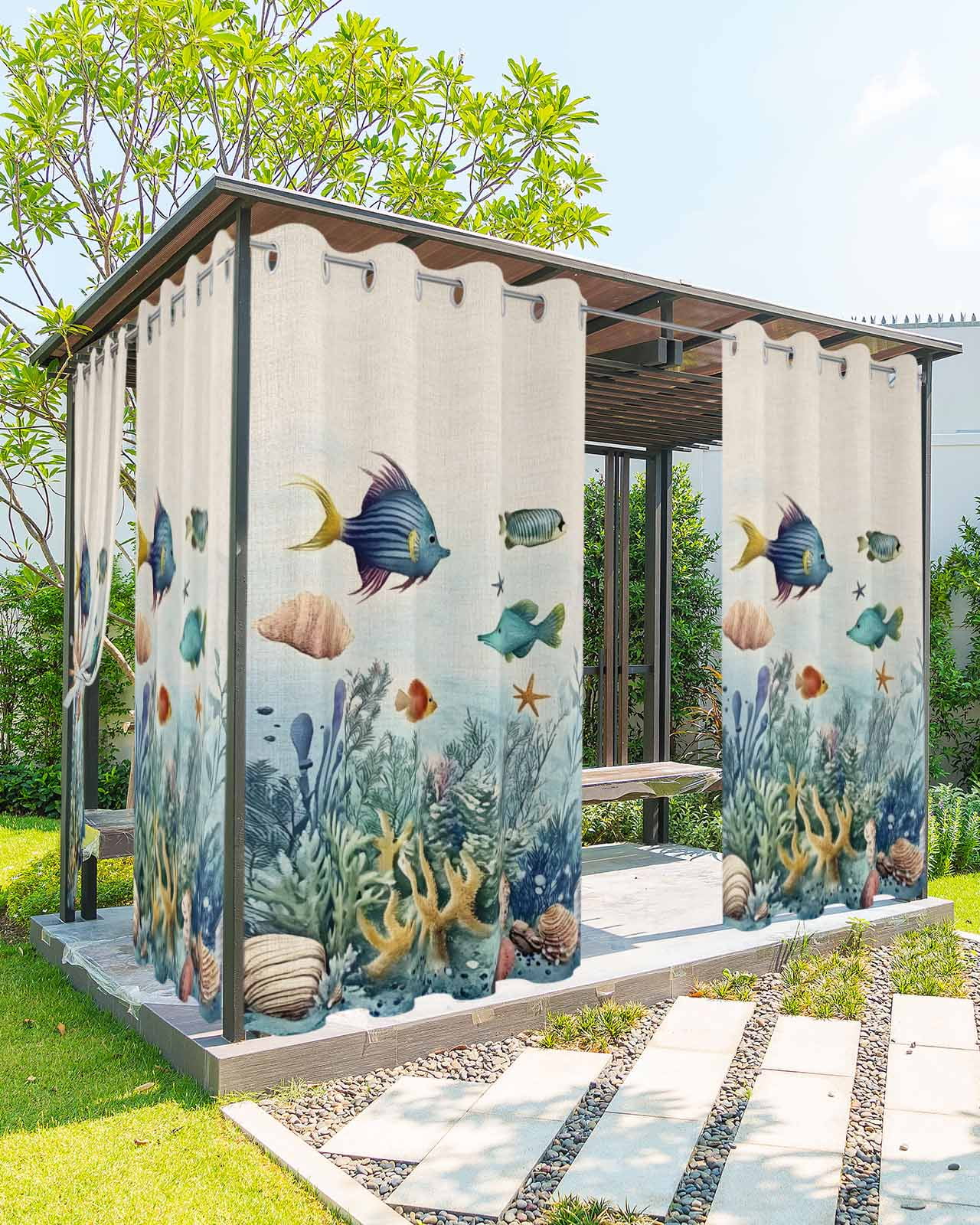 nqOlkjepod Outdoor Curtains for Patio Waterproof, Underwater Fish ...
