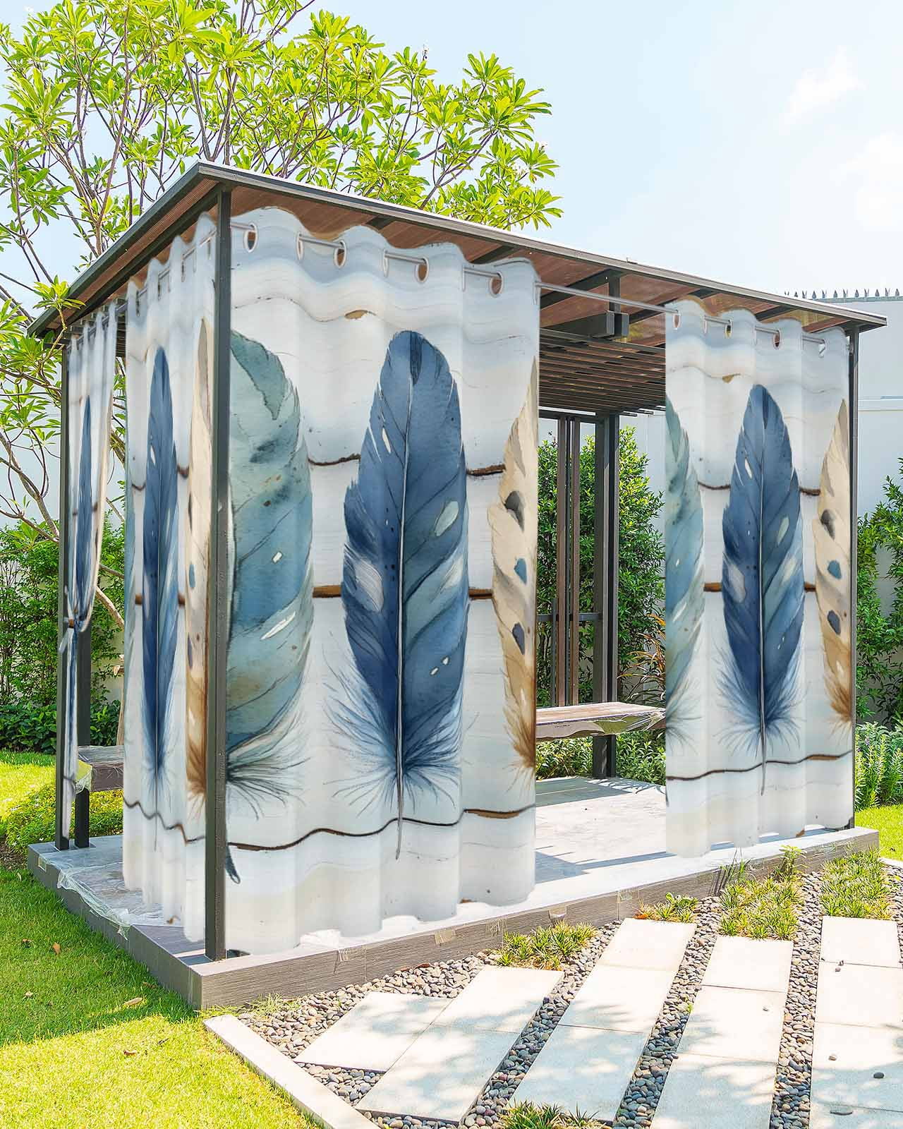 nqOlkjepod Outdoor Curtains for Patio Waterproof, Vintage Blue Feathers ...