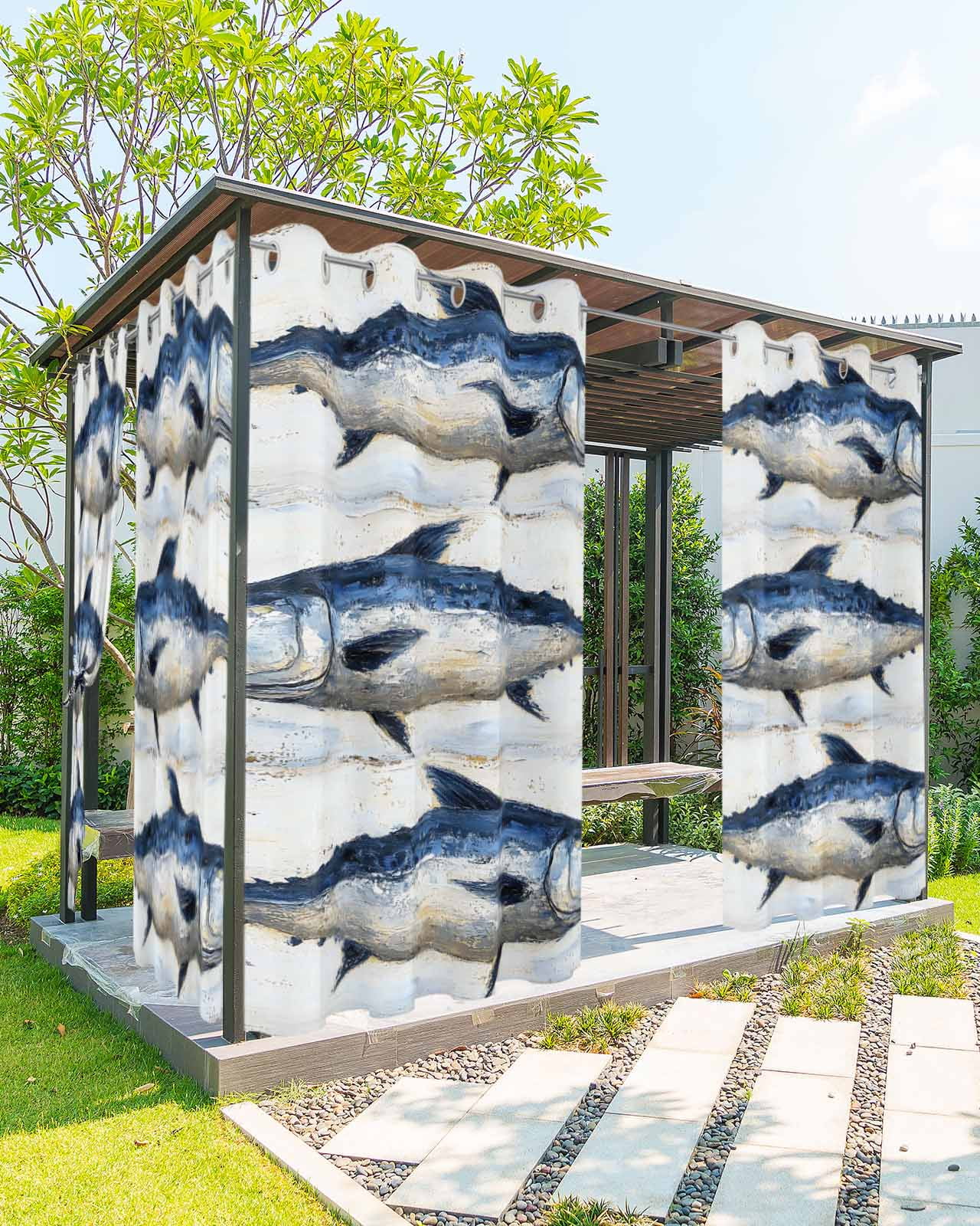 nqOlkjepod Outdoor Curtains for Patio Waterproof, Vintage Blue Fish ...