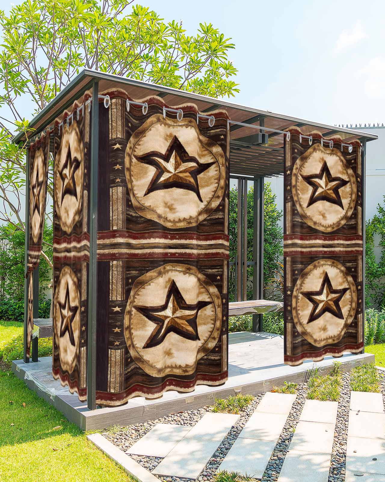 nqOlkjepod Outdoor Curtains for Patio Waterproof, Vintage Brown Star ...