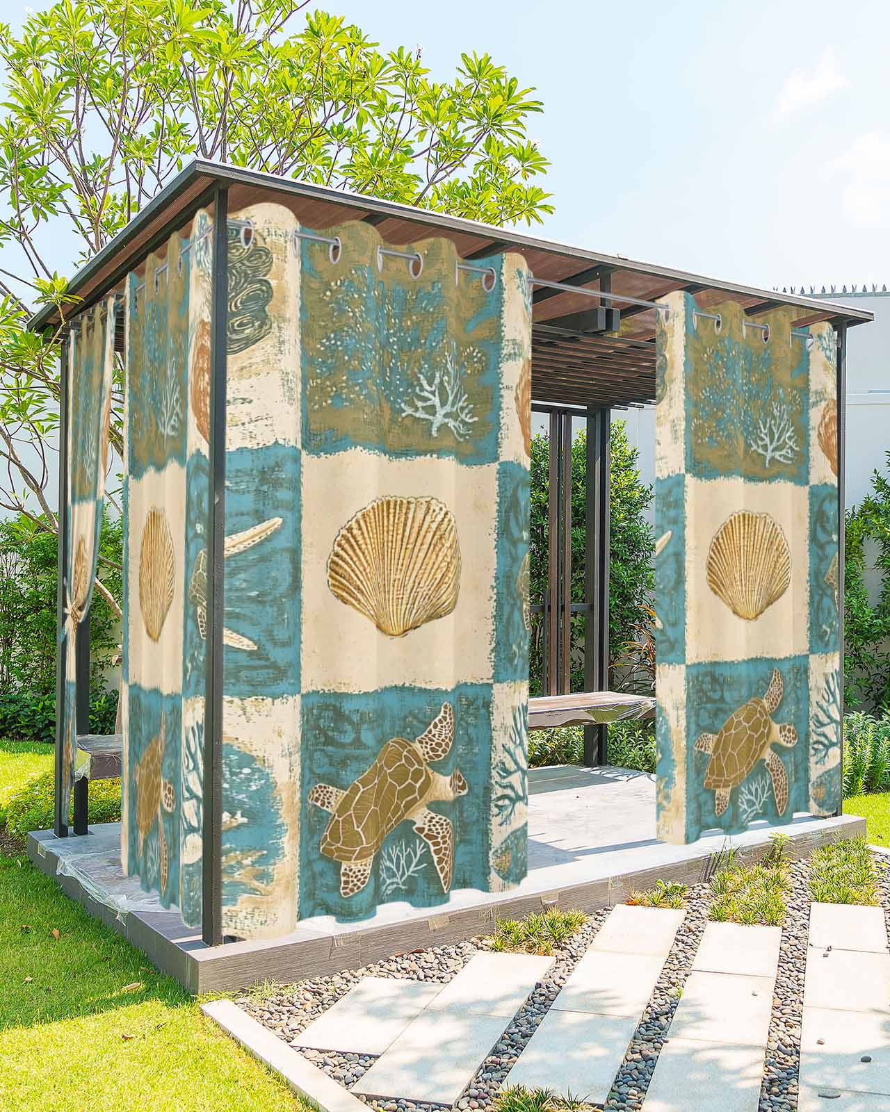 nqOlkjepod Outdoor Curtains for Patio Waterproof, Vintage Coastal ...