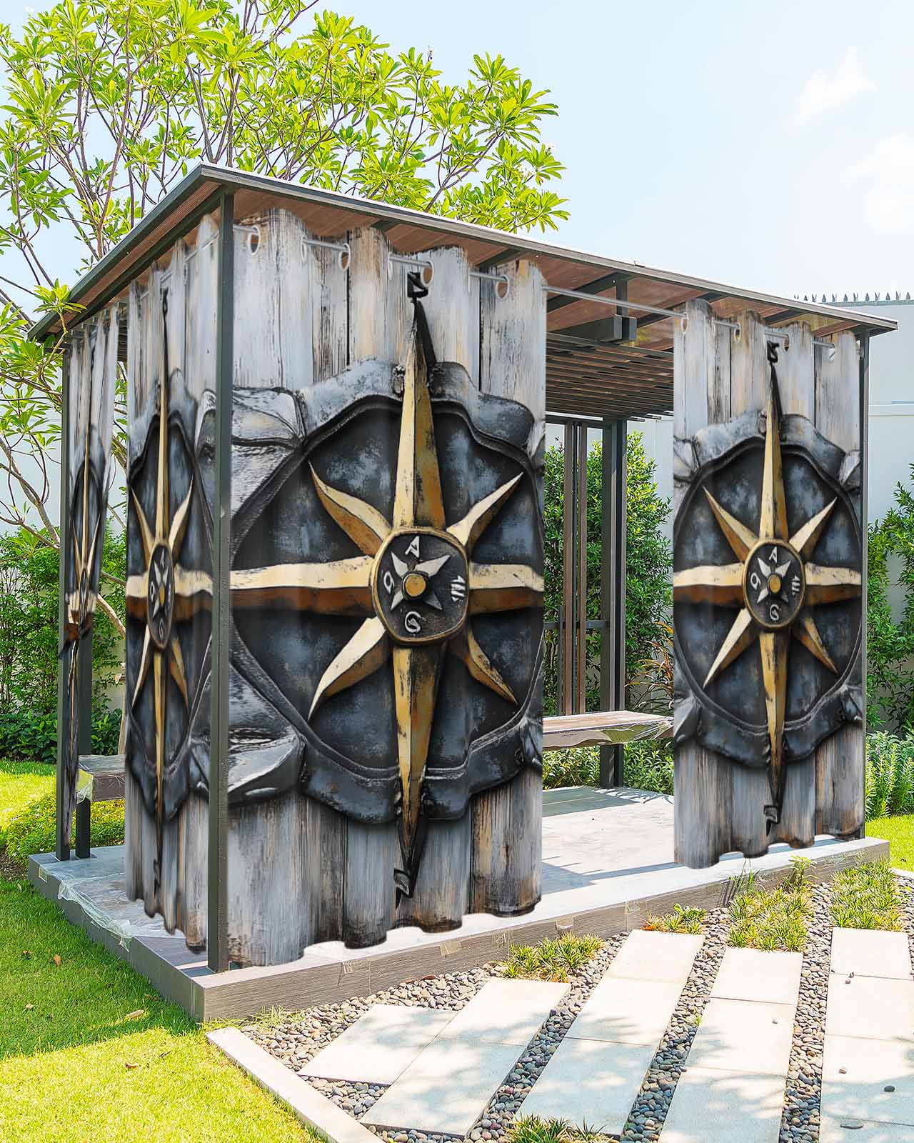 nqOlkjepod Outdoor Curtains for Patio Waterproof, Vintage Compass Coastal Outdoor Privacy Panels ...