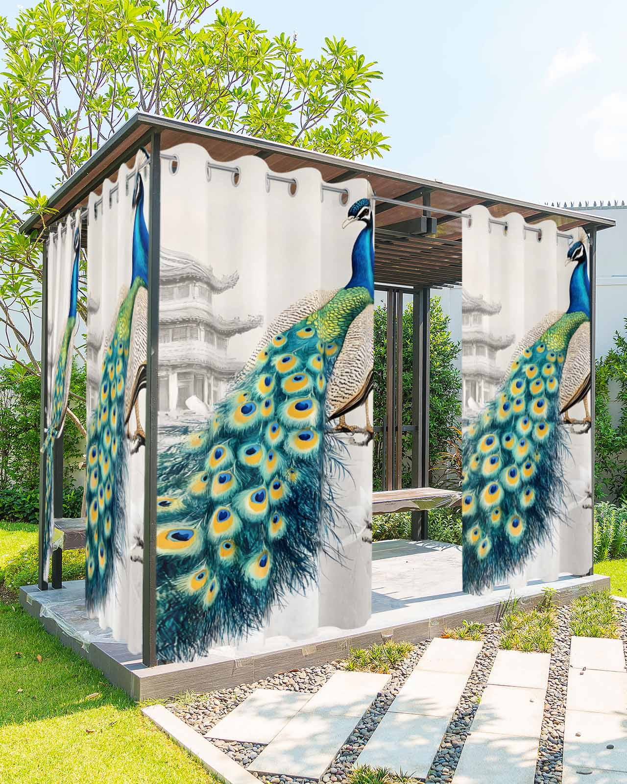 nqOlkjepod Outdoor Curtains for Patio Waterproof, Vintage Peacock ...