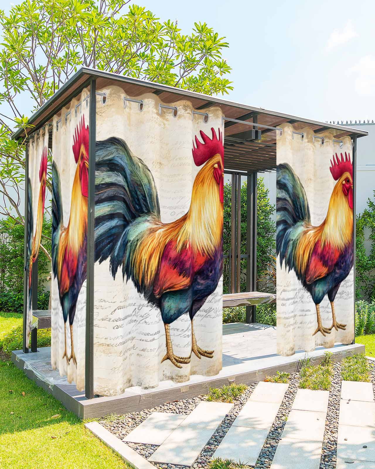 nqOlkjepod Outdoor Curtains for Patio Waterproof, Vintage Rooster ...