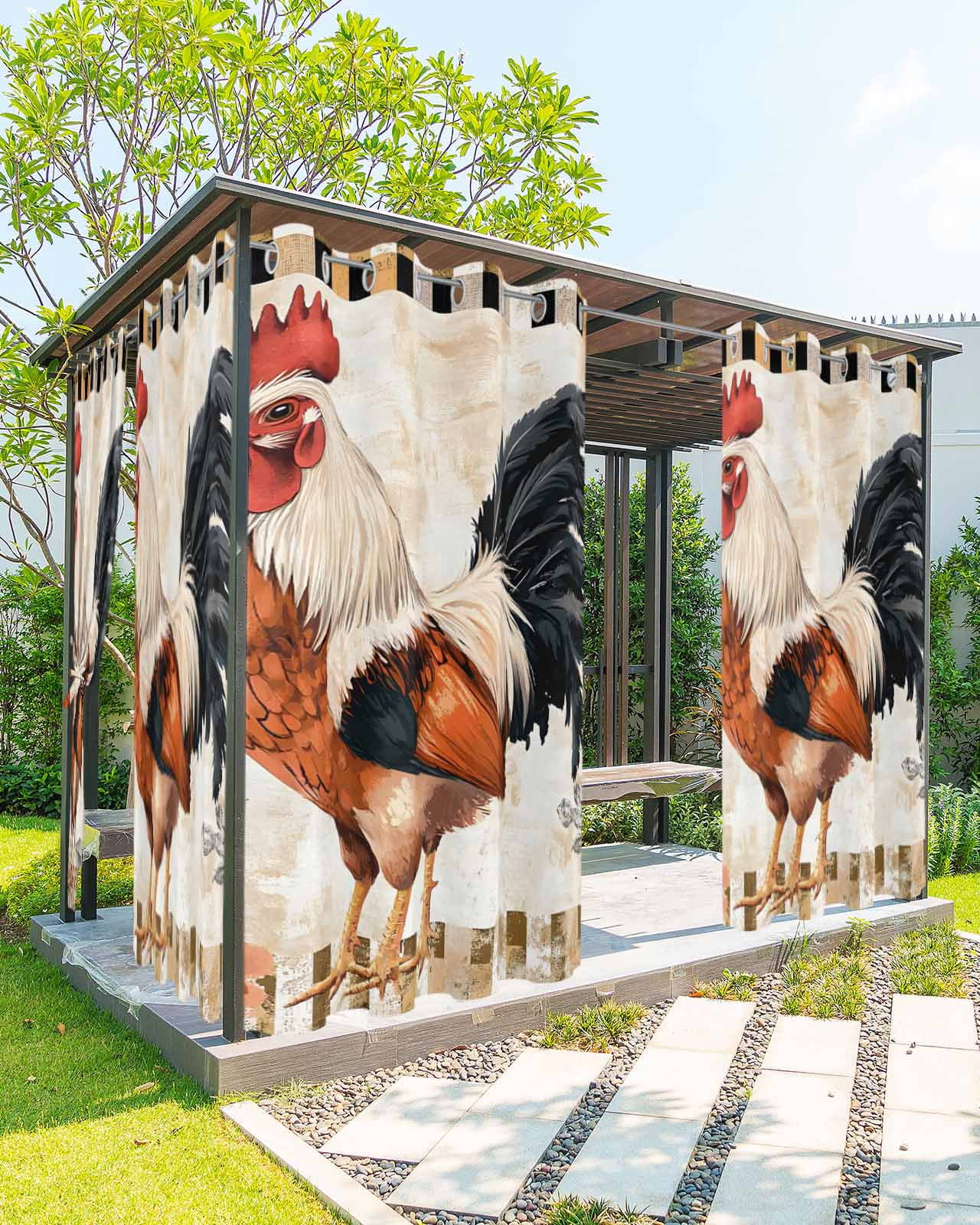 nqOlkjepod Outdoor Curtains for Patio Waterproof, Vintage Rooster ...
