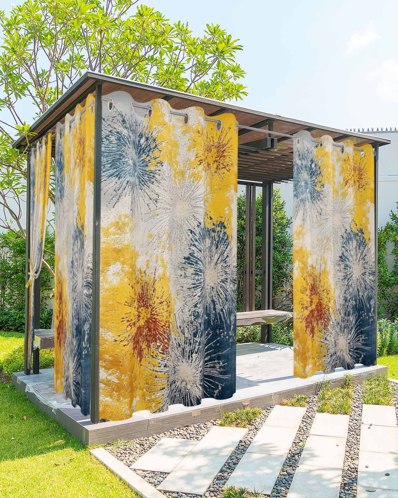 nqOlkjepod Outdoor Curtains for Patio Waterproof, Vintage Yellow ...