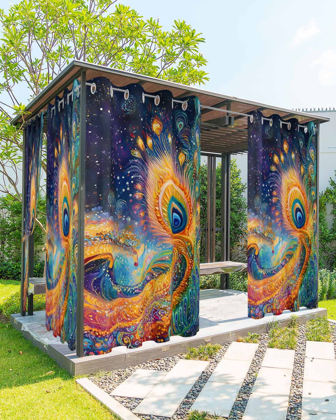 nqOlkjepod Outdoor Curtains for Patio Waterproof, Watercolor Peacock ...