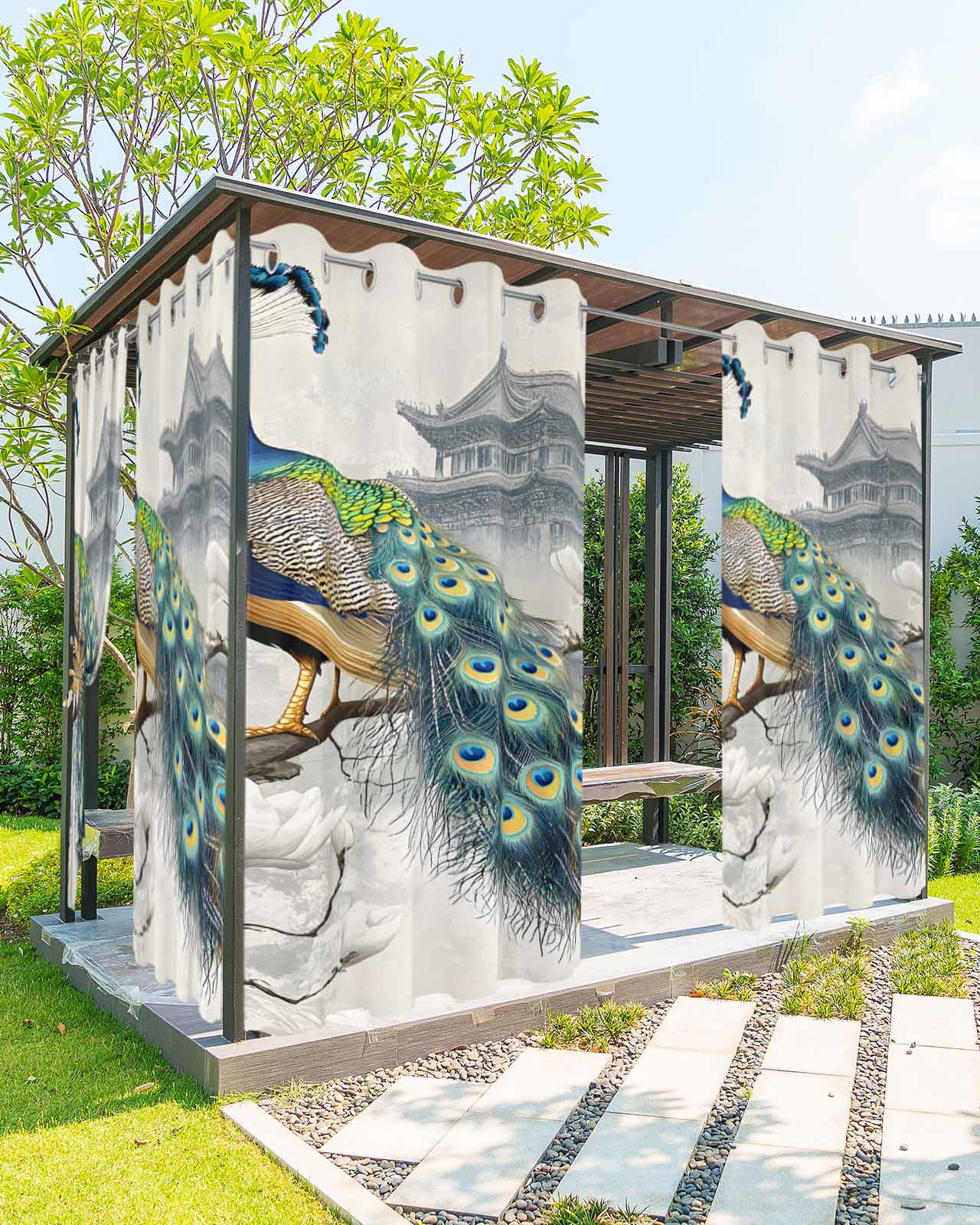 nqOlkjepod Outdoor Curtains for Patio Waterproof, Watercolor Peacock ...