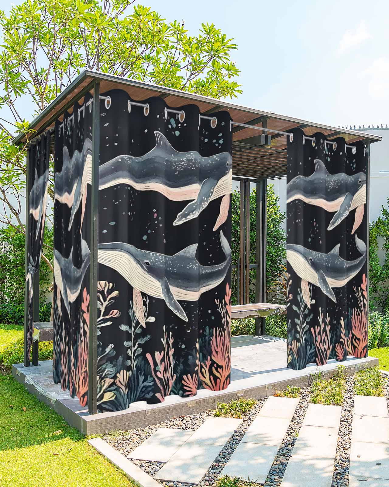 nqOlkjepod Outdoor Curtains for Patio Waterproof, Whale Coastal Outdoor ...