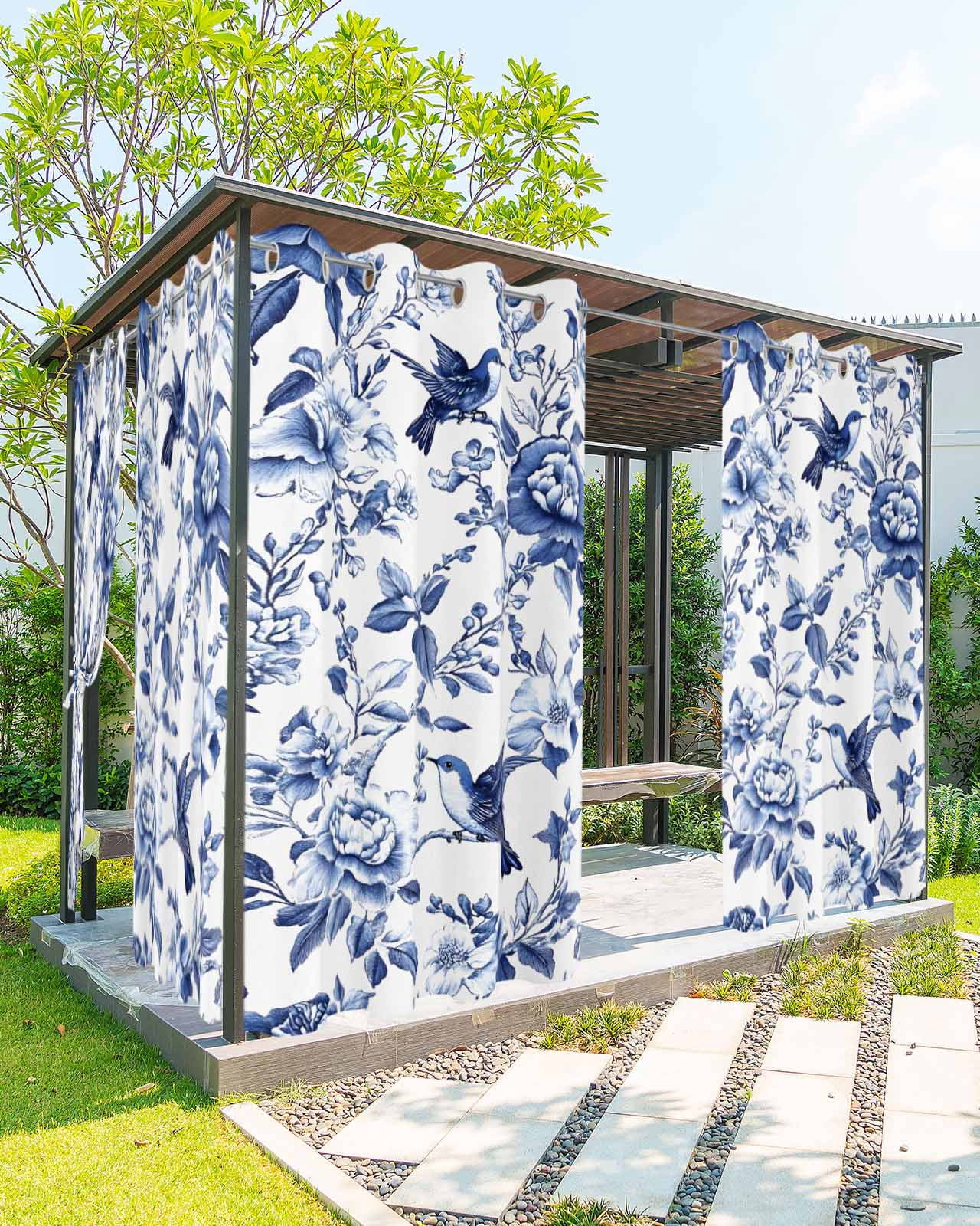 nqOlkjepod Outdoor Curtains for Patio Waterproof, White Blue Spring ...