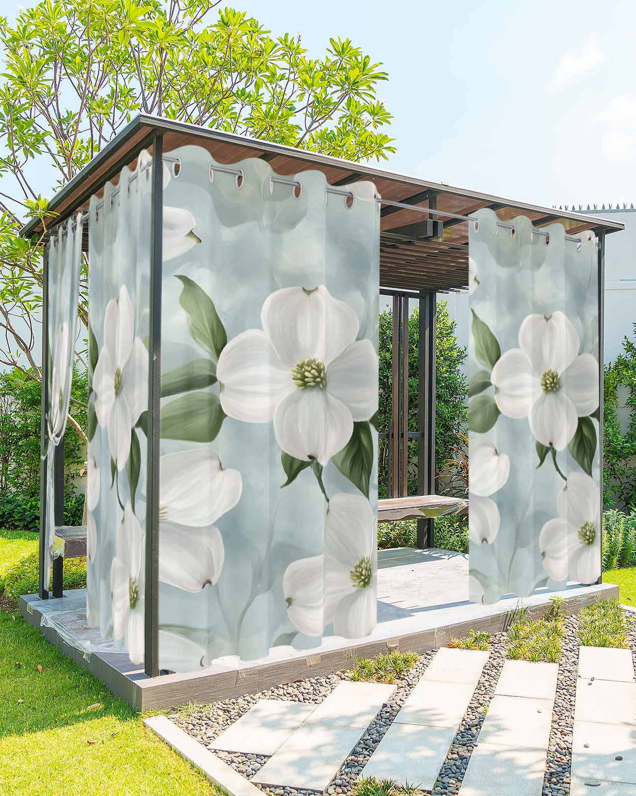 nqOlkjepod Outdoor Curtains for Patio Waterproof, White Floral Outdoor ...