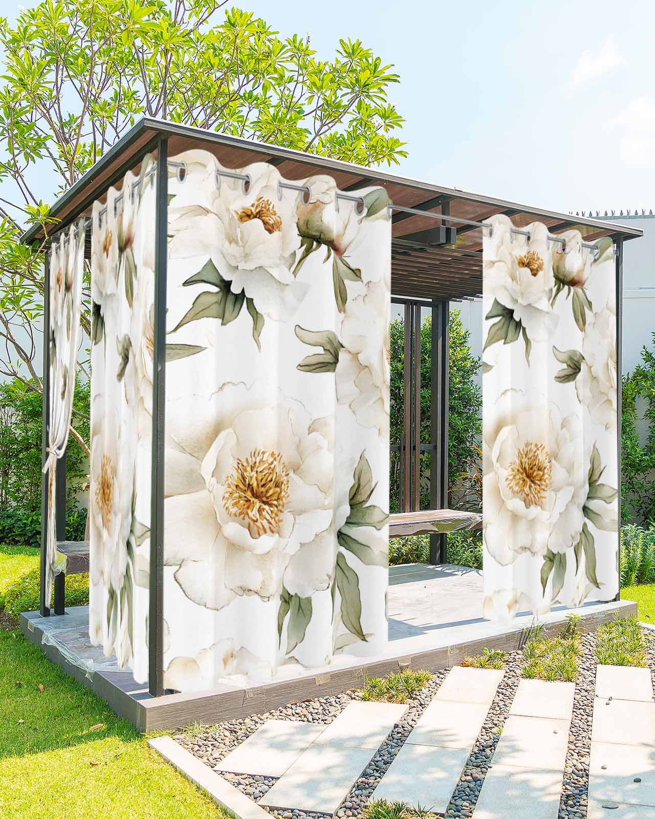 nqOlkjepod Outdoor Curtains for Patio Waterproof, White Floral Outdoor ...