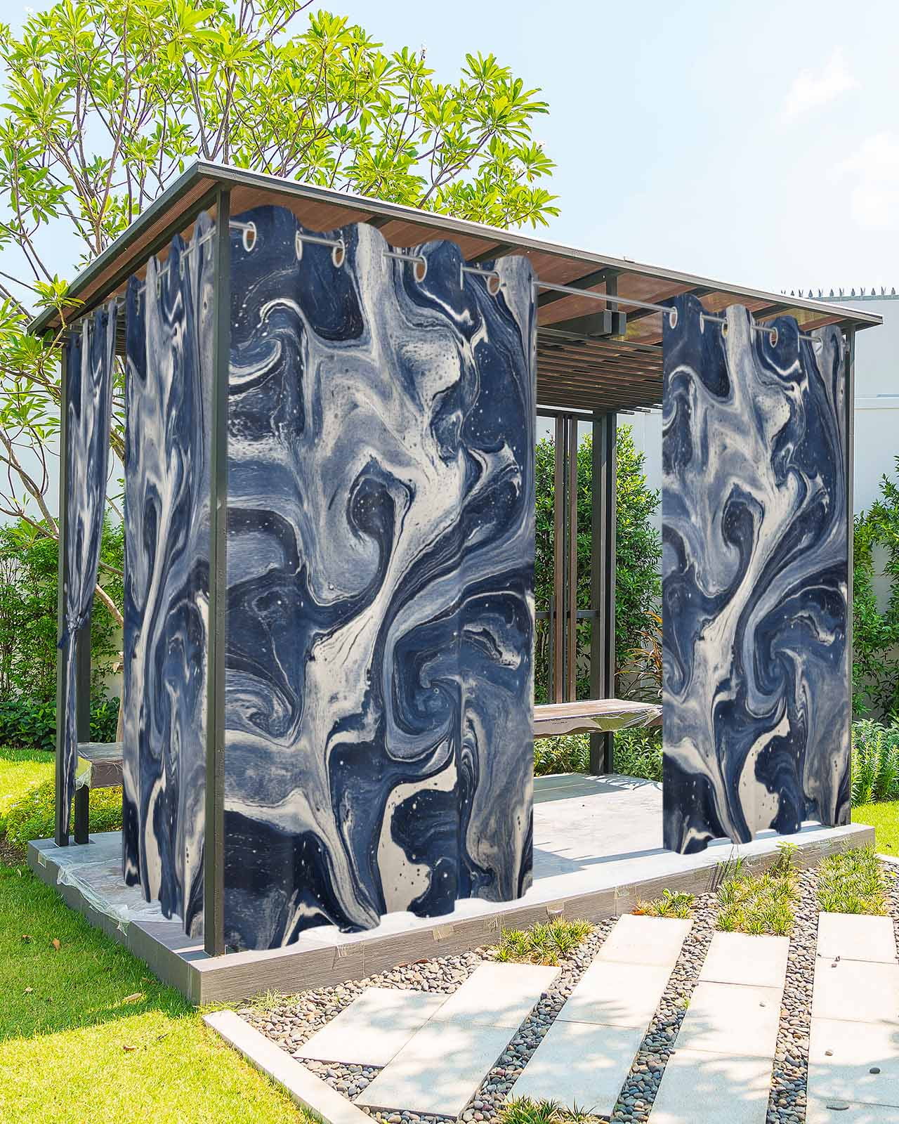 nqOlkjepod Outdoor Curtains for Patio Waterproof, White Navy Blue ...