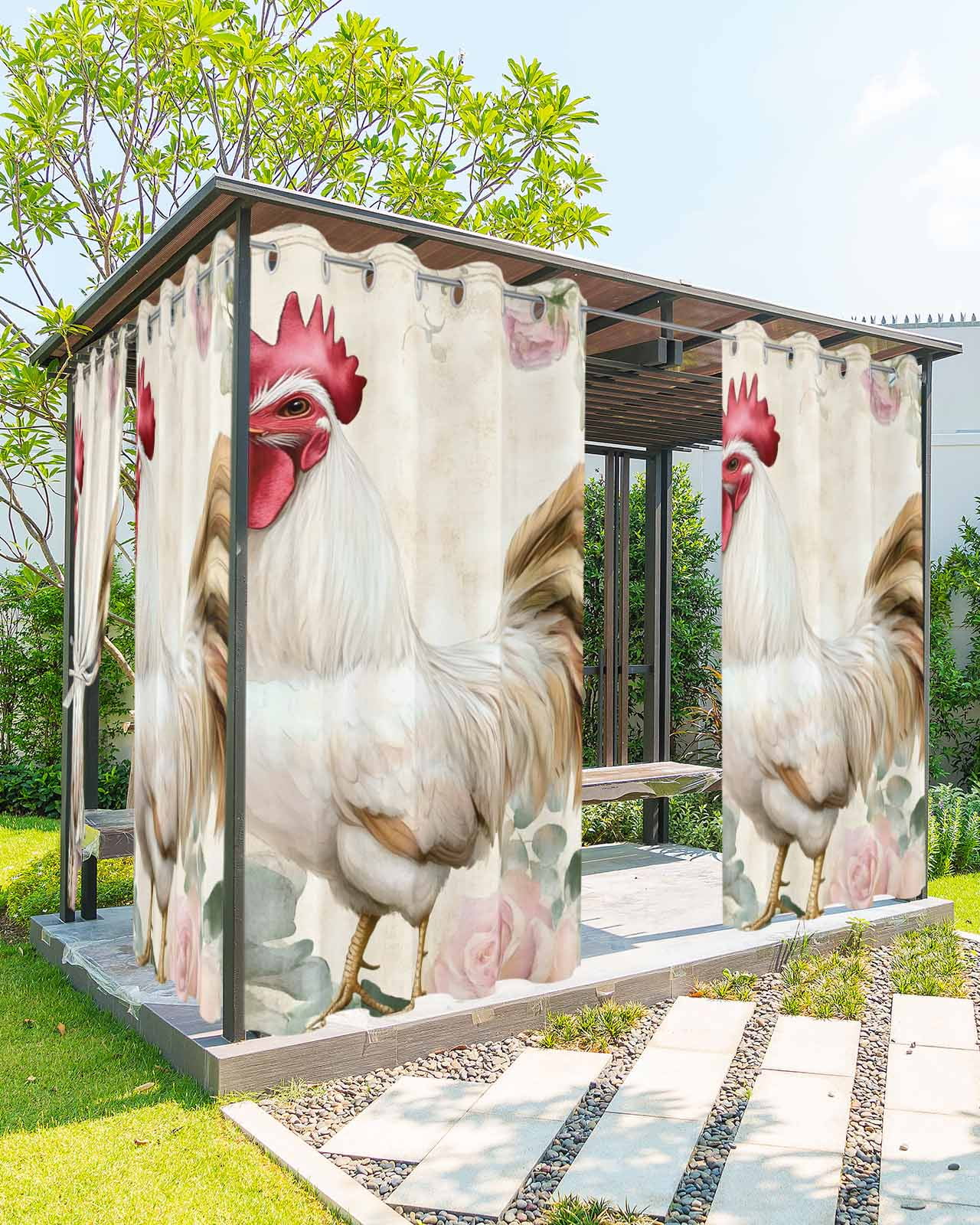 nqOlkjepod Outdoor Curtains for Patio Waterproof, White Retro Rooster ...