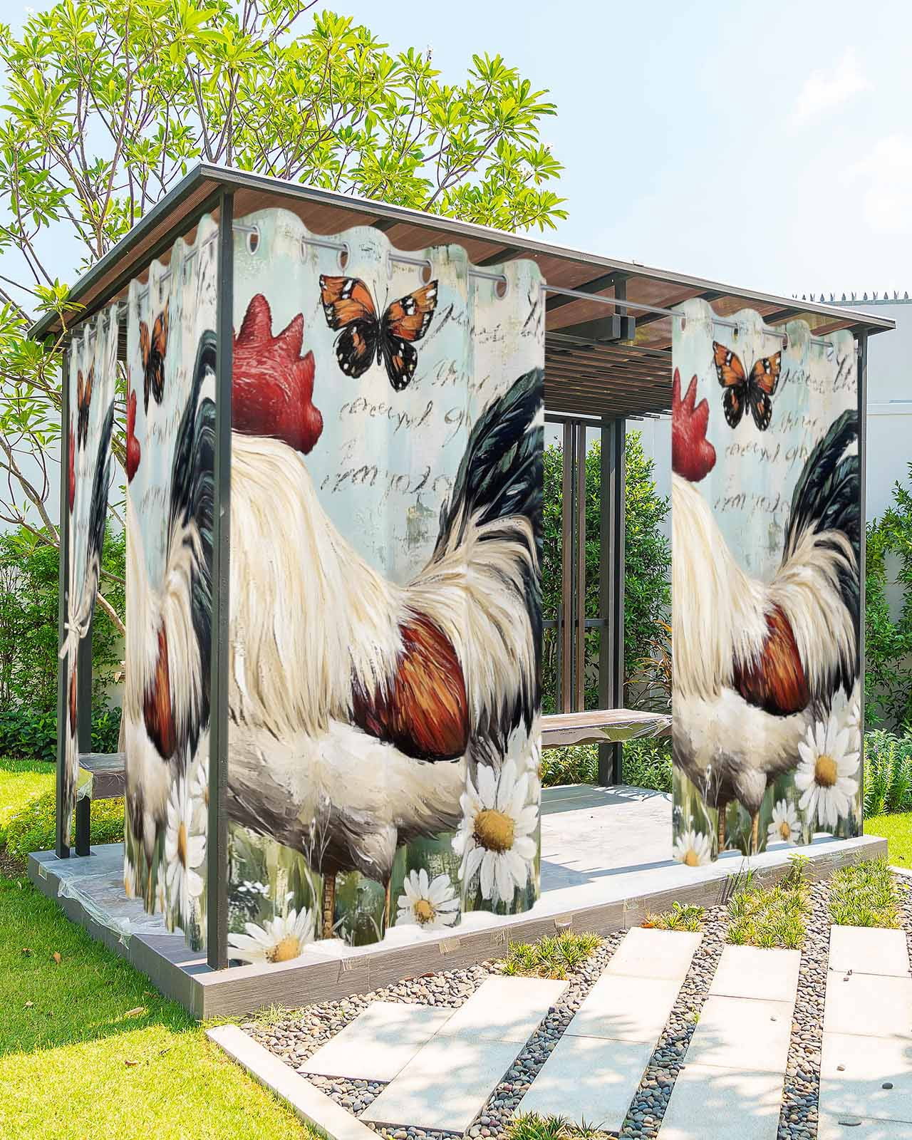 nqOlkjepod Outdoor Curtains for Patio Waterproof, White Vintage Rooster ...