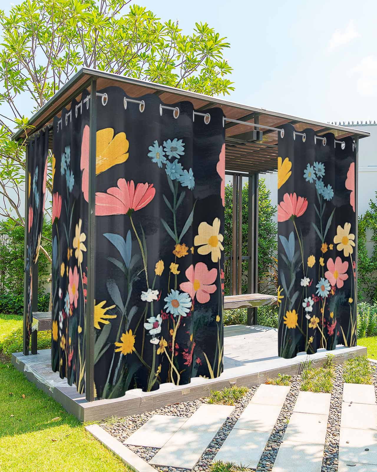 nqOlkjepod Outdoor Curtains for Patio Waterproof, Wildflowers Outdoor ...