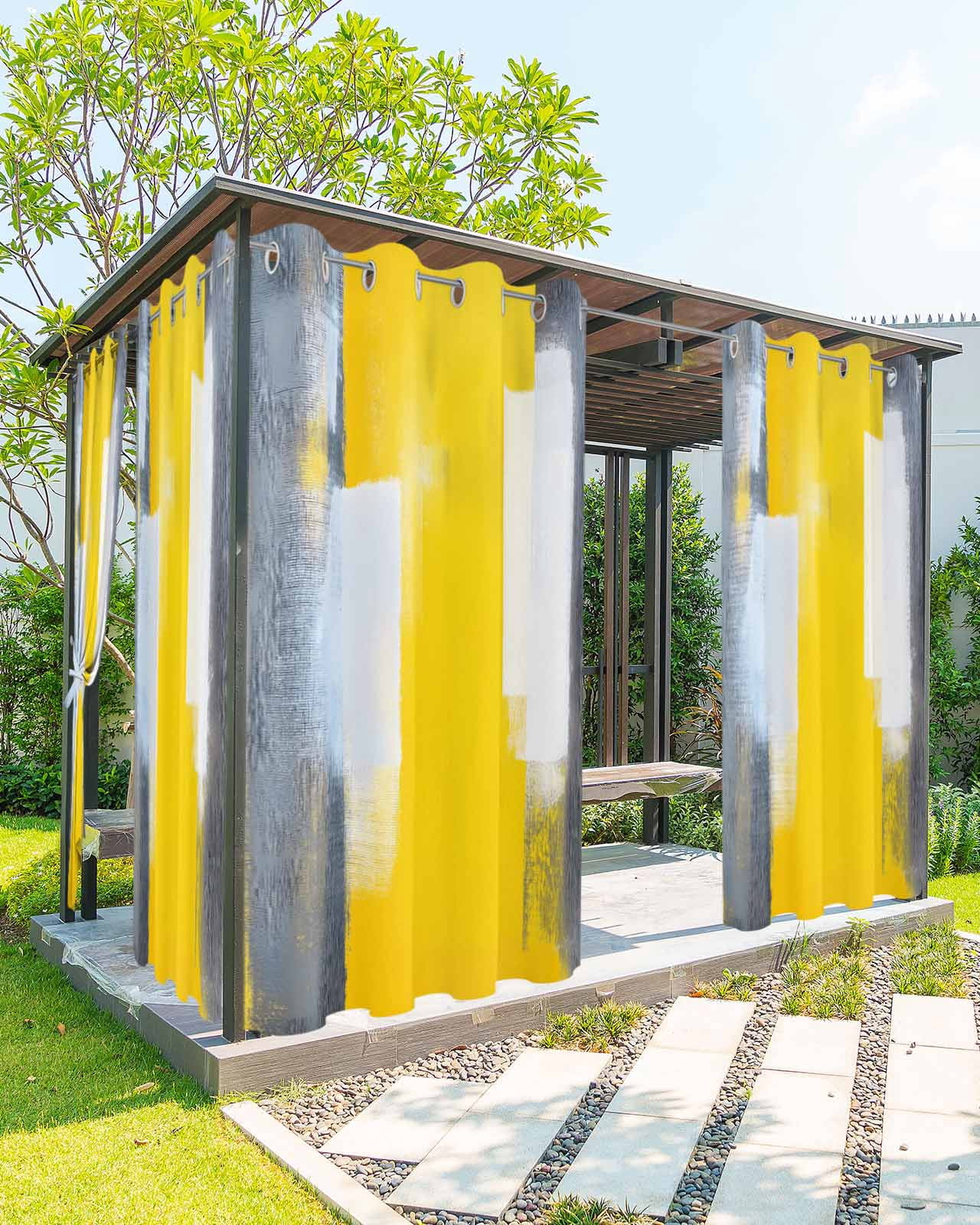 nqOlkjepod Outdoor Curtains for Patio Waterproof, Yellow Grey Outdoor ...