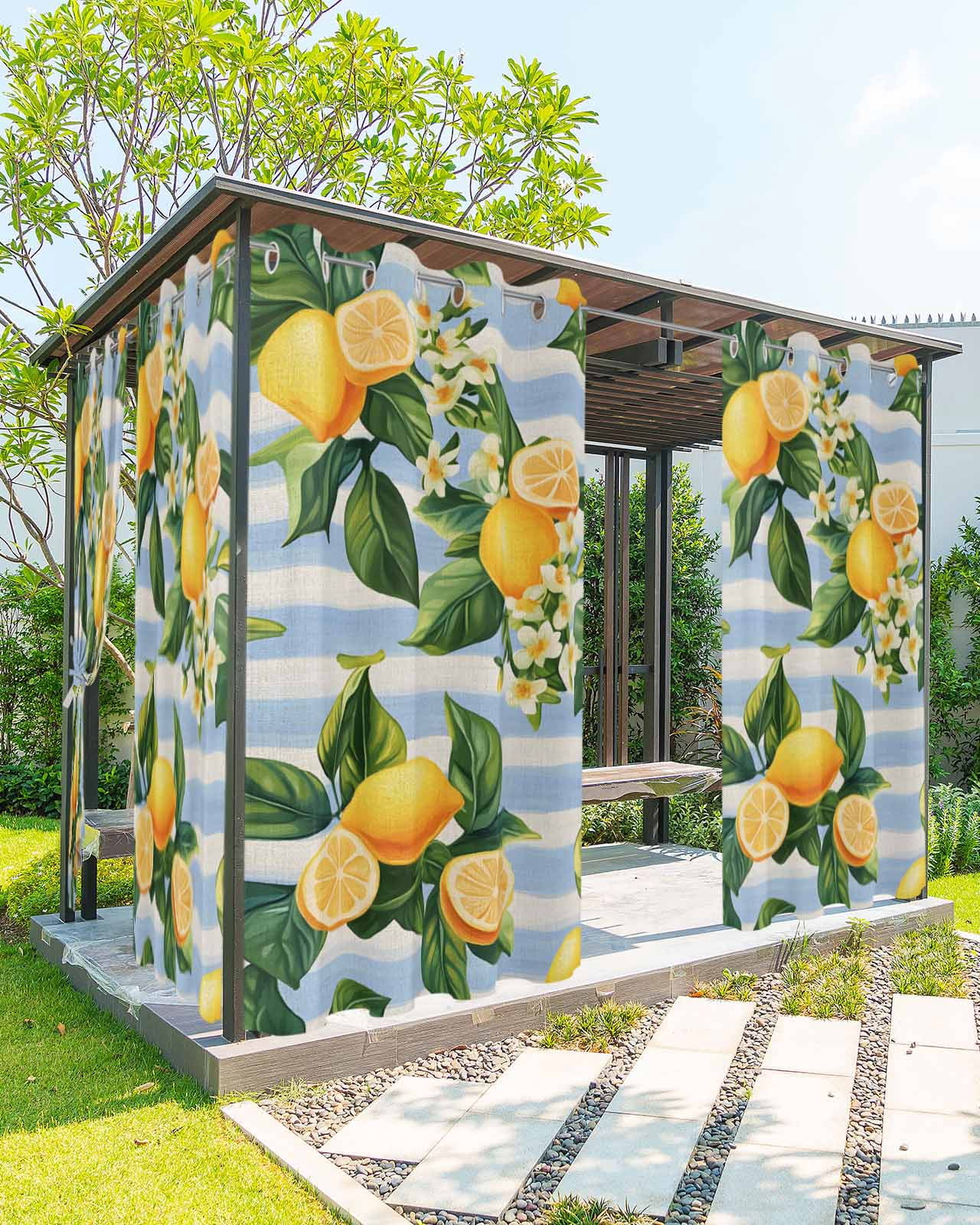 nqOlkjepod Outdoor Curtains for Patio Waterproof, Yellow Lemon Outdoor ...