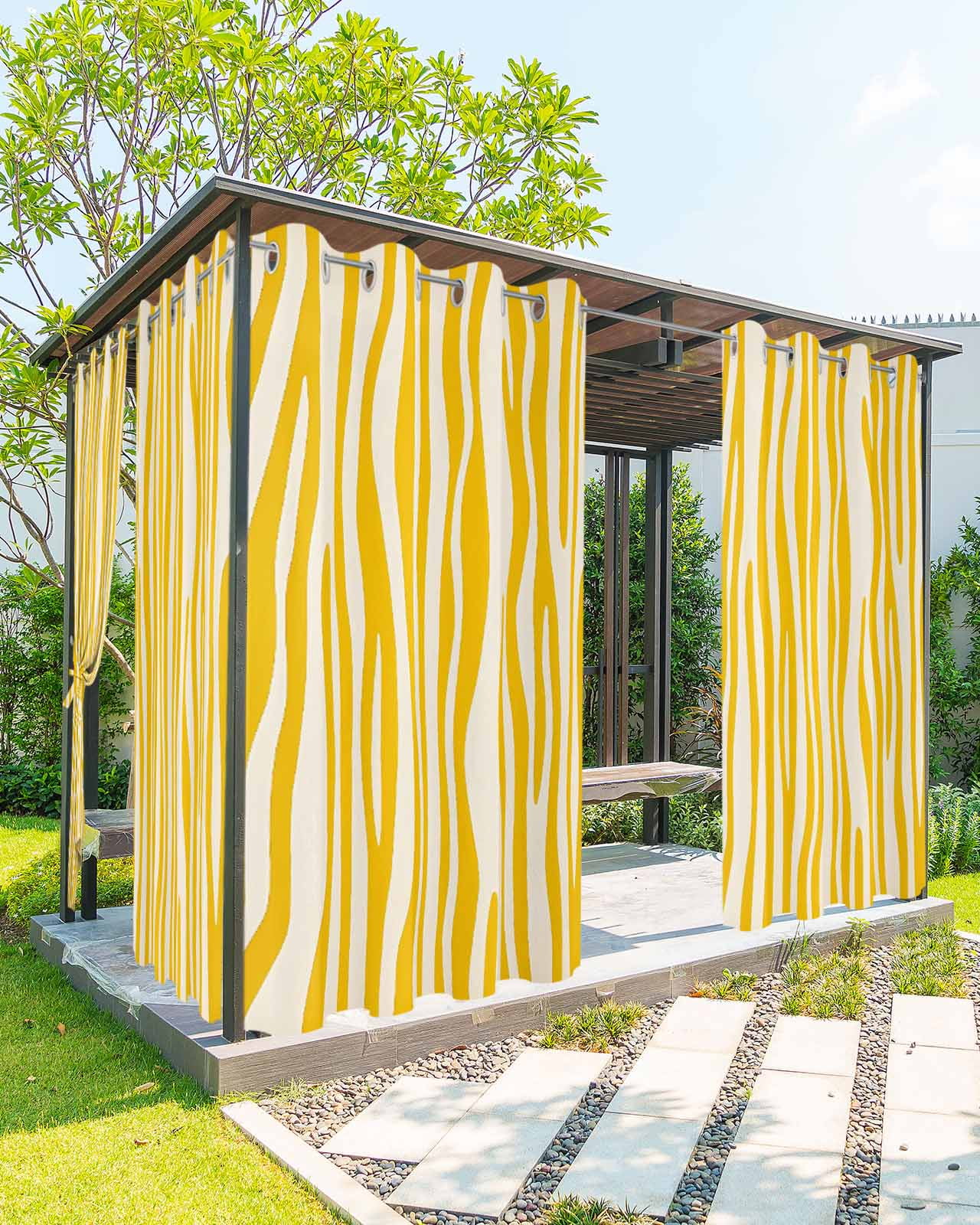 nqOlkjepod Outdoor Curtains for Patio Waterproof, Yellow Outdoor Privacy Panels Grommet, Stripes ...