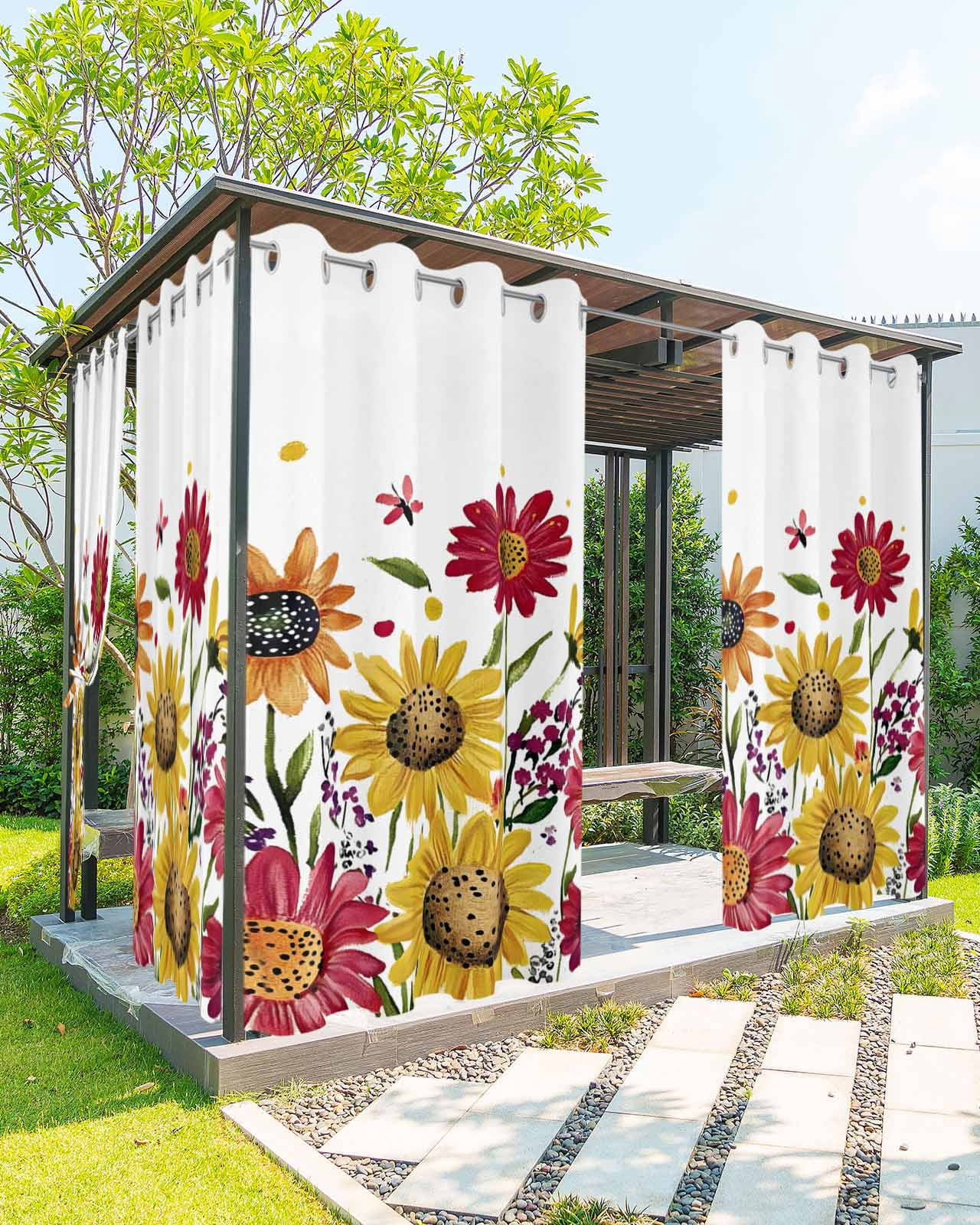 nqOlkjepod Outdoor Curtains for Patio Waterproof, Yellow Red Spring ...
