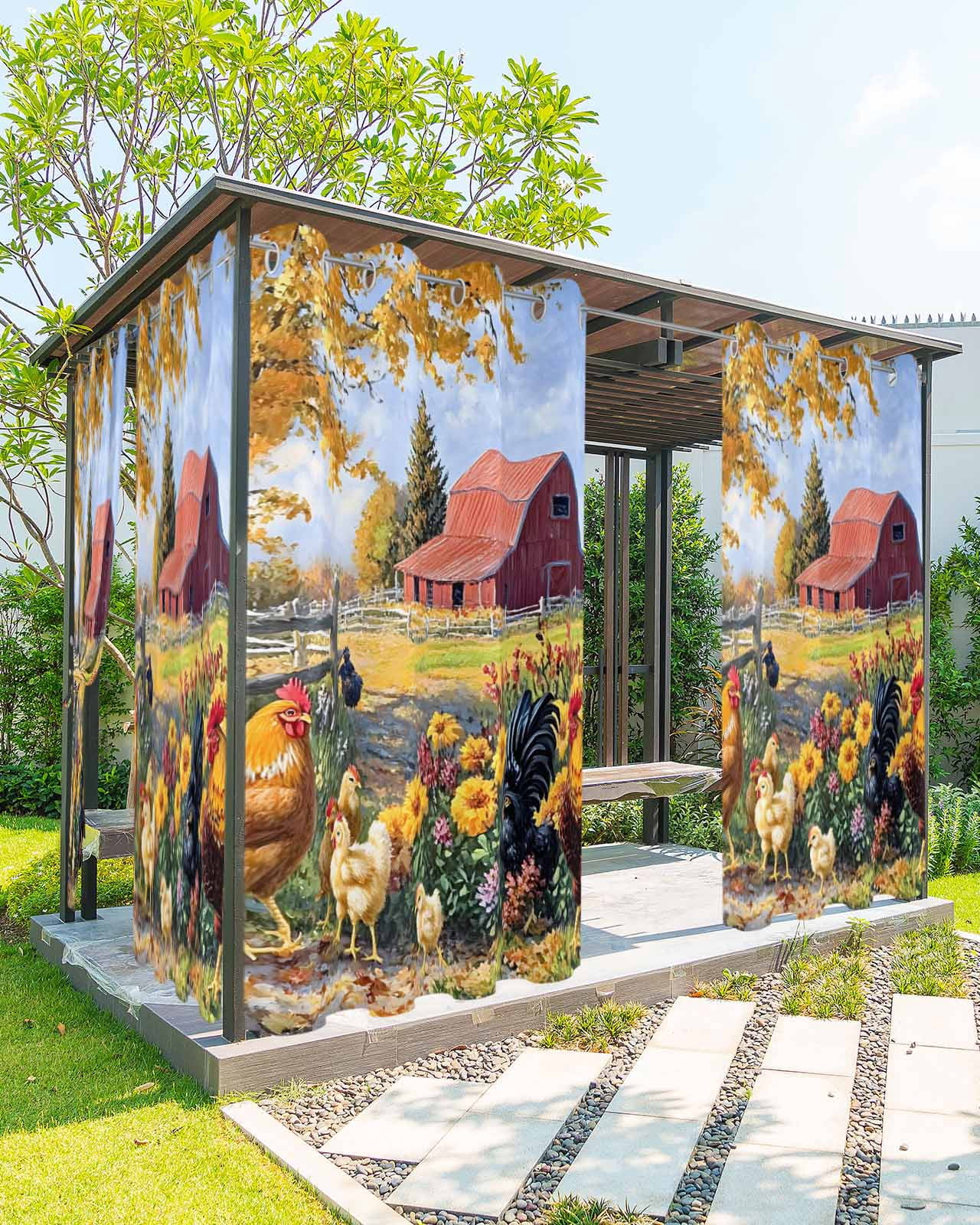 nqOlkjepod Outdoor Curtains for Patio Waterproof, Yellow Retro Rooster ...
