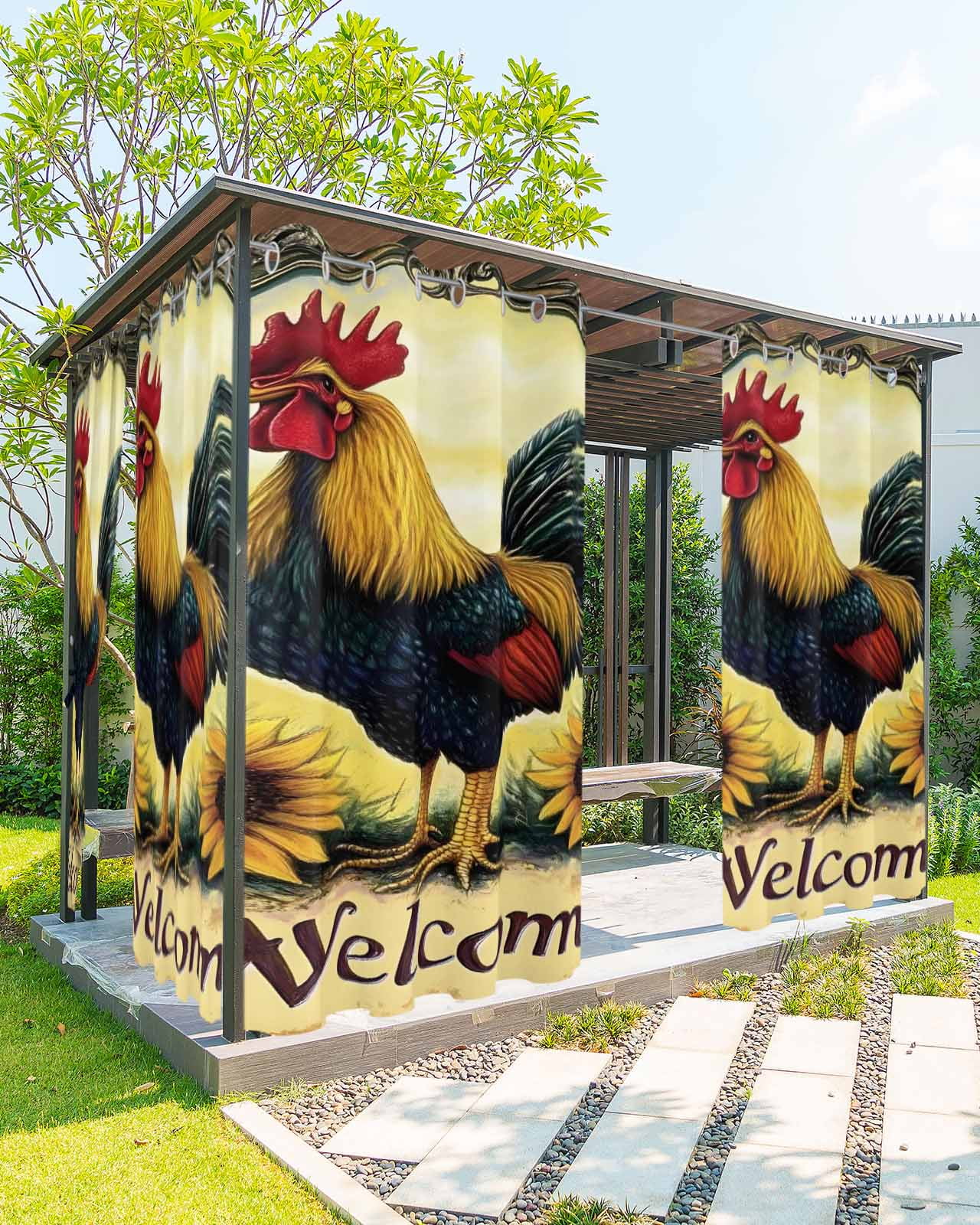 nqOlkjepod Outdoor Curtains for Patio Waterproof, Yellow Retro Rooster ...