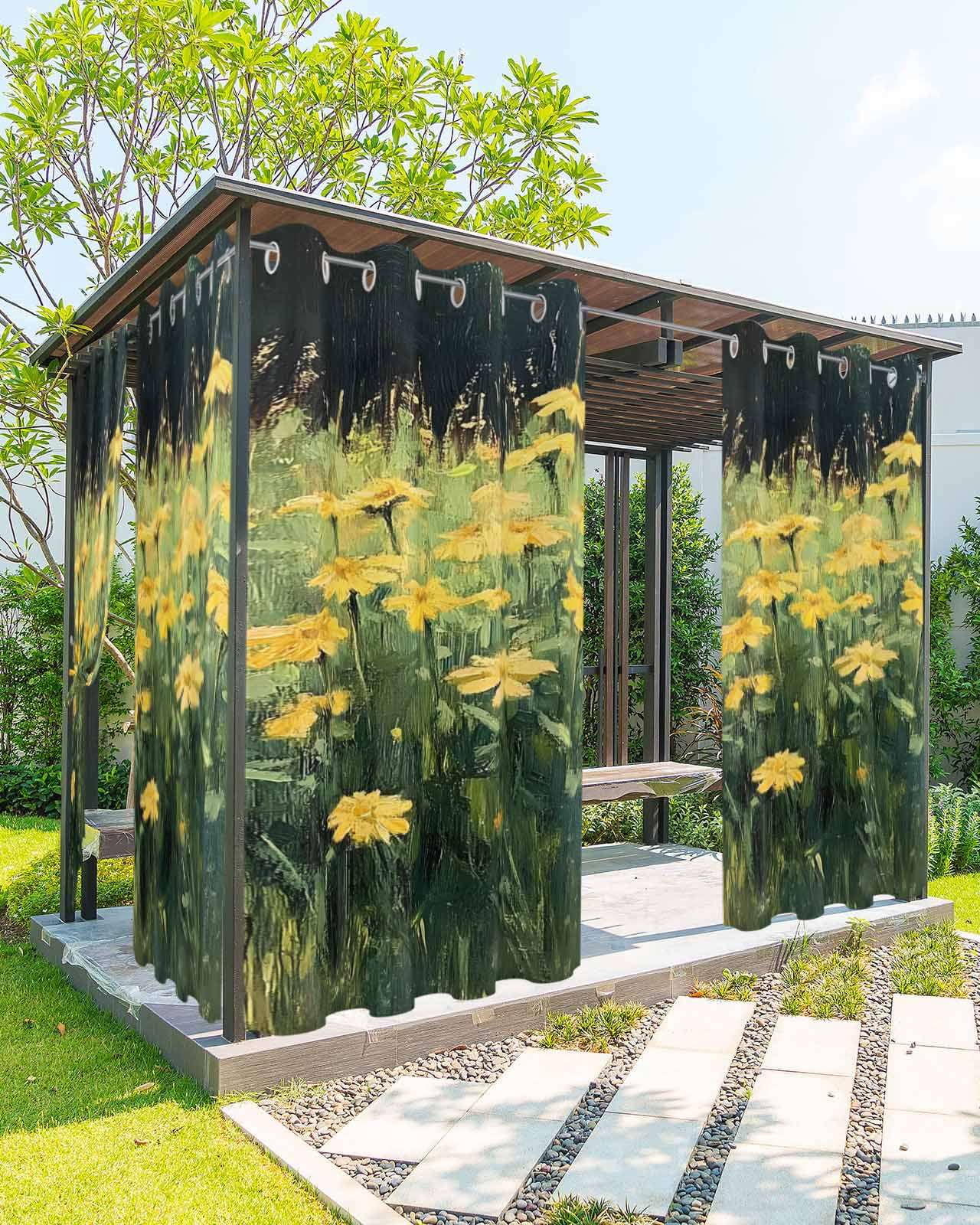 nqOlkjepod Outdoor Curtains for Patio Waterproof, Yellow Spring Floral ...