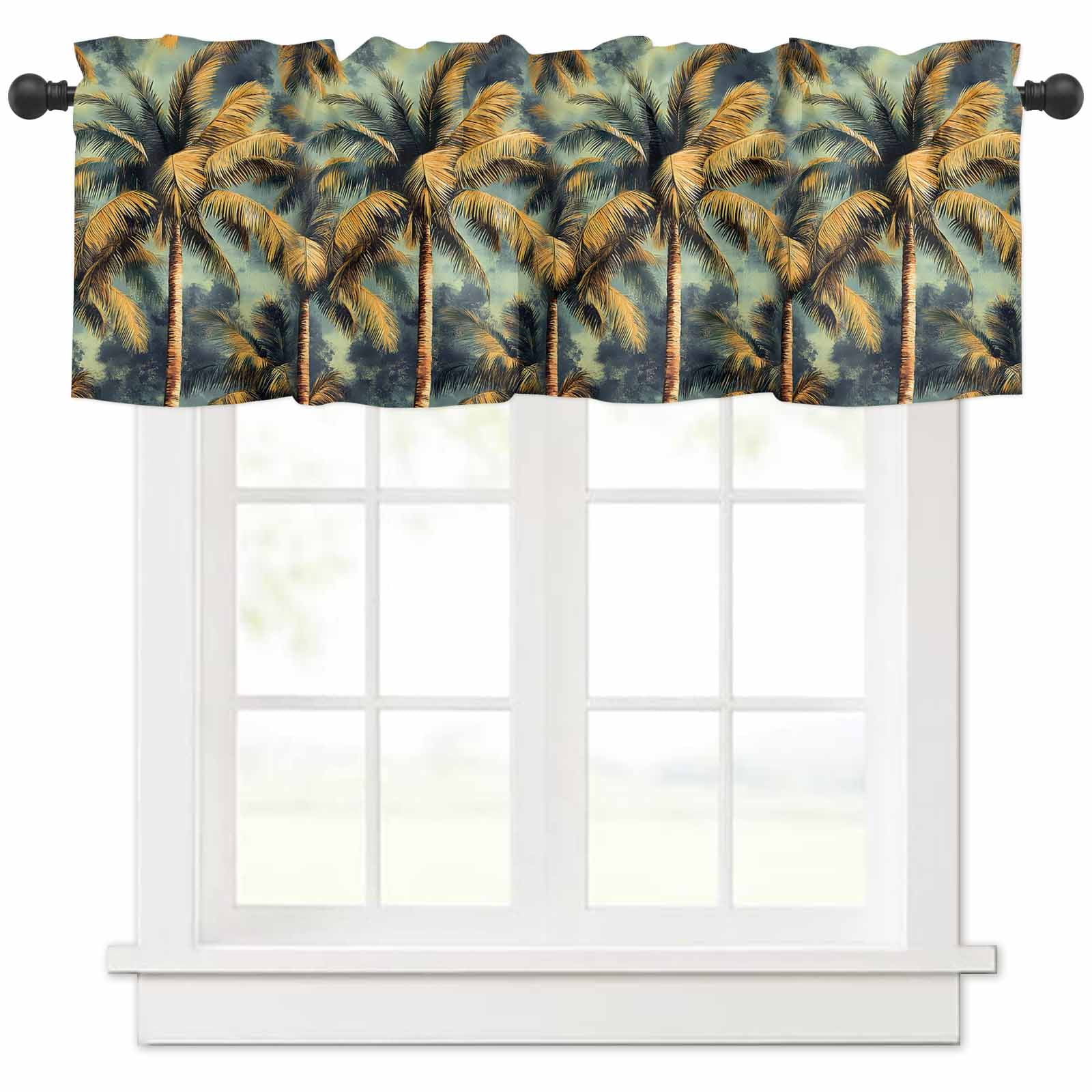 nqOlkjepod Palm Tree Farmhouse Short Window Curtain Valances, Retro ...
