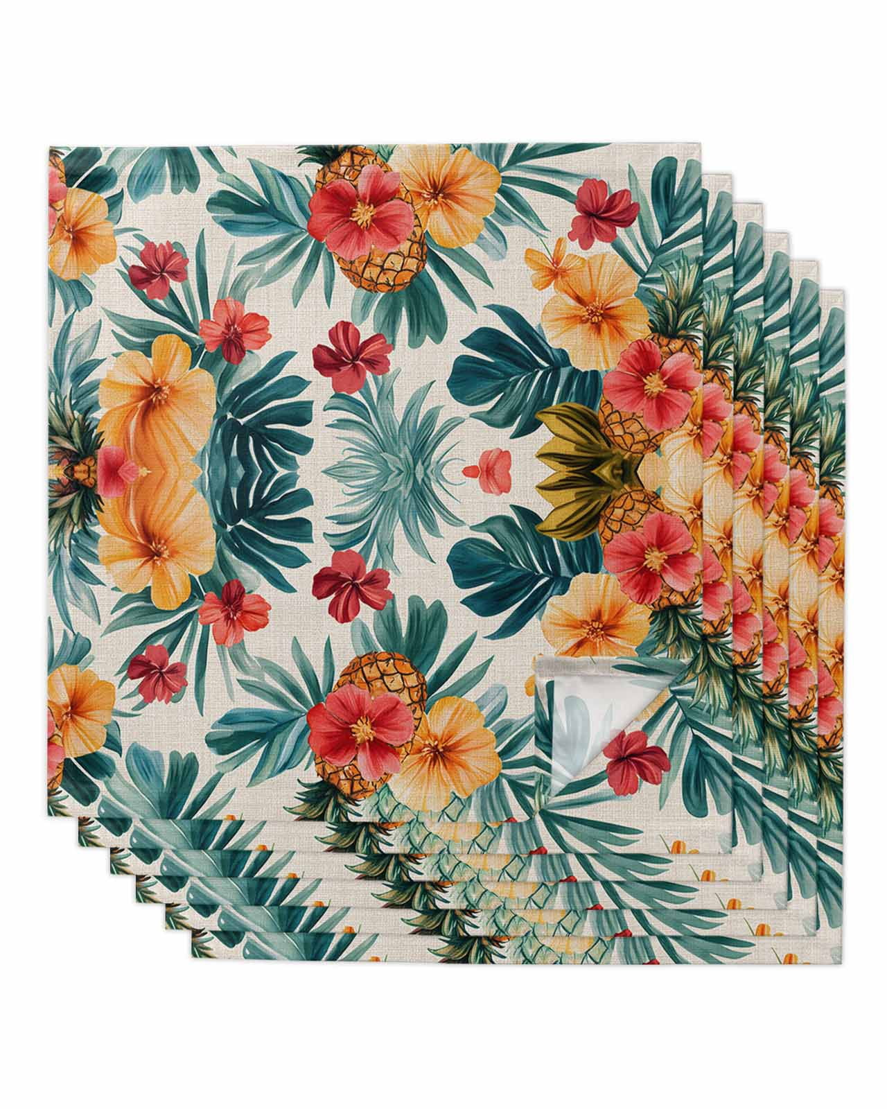 nqOlkjepod Palm Tree Pineapple Cloth Napkins Set of 6 Reusable Dinner ...