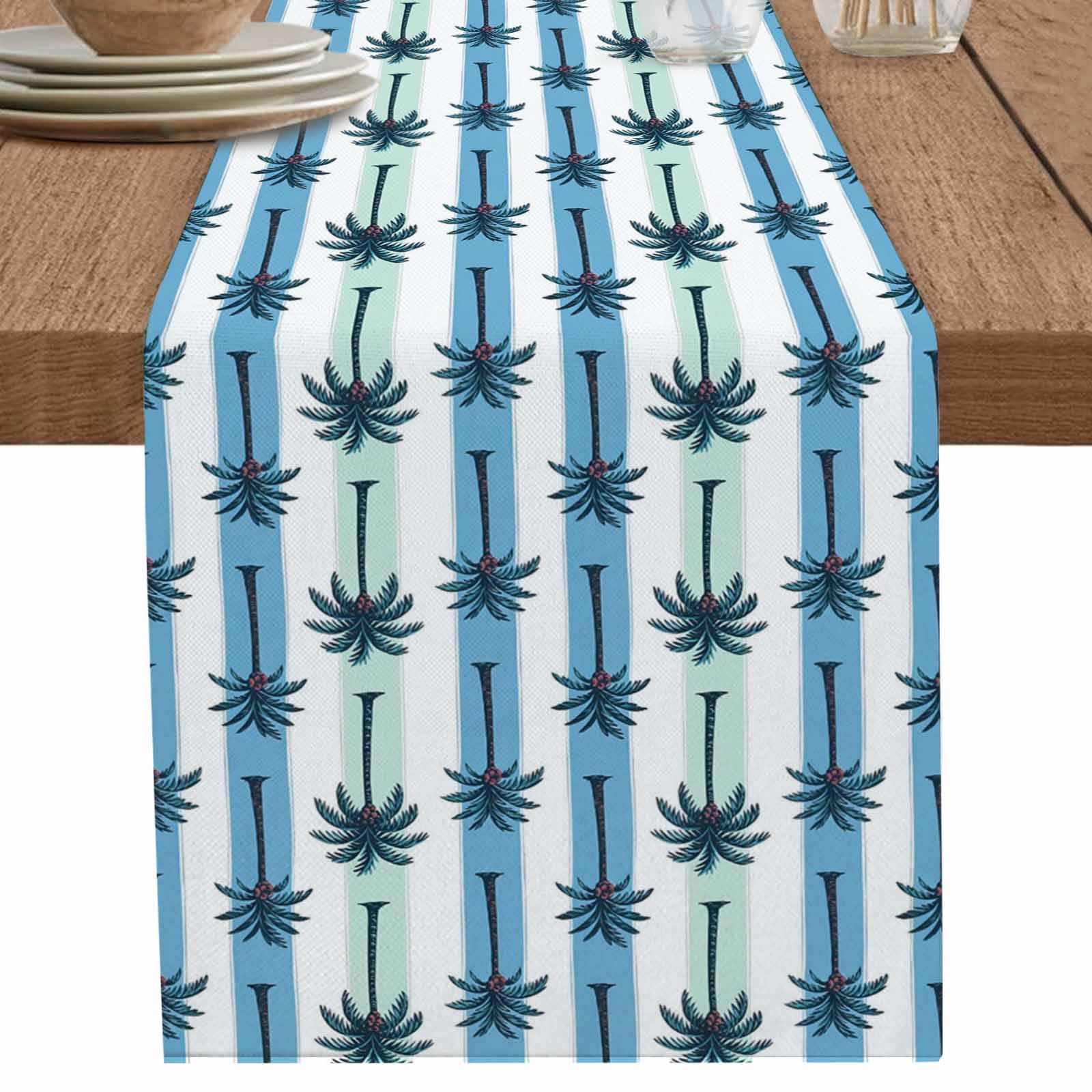 nqOlkjepod Palm Tree Striped Table Runner 36 Inches Long Farmhouse ...