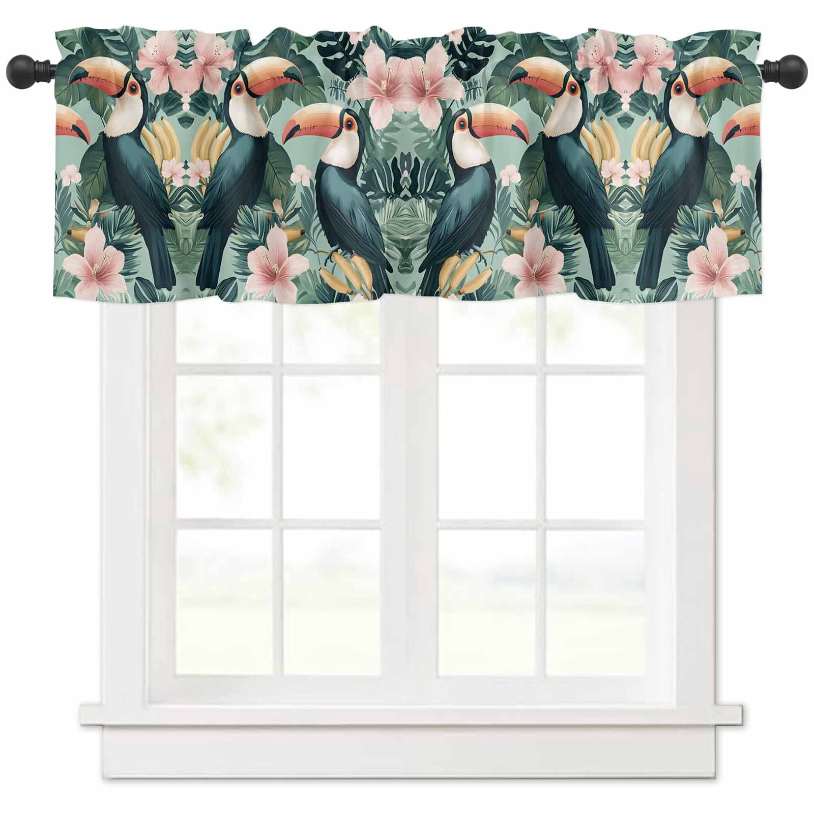 nqOlkjepod Parrot Flower Farmhouse Short Window Curtain Valances ...