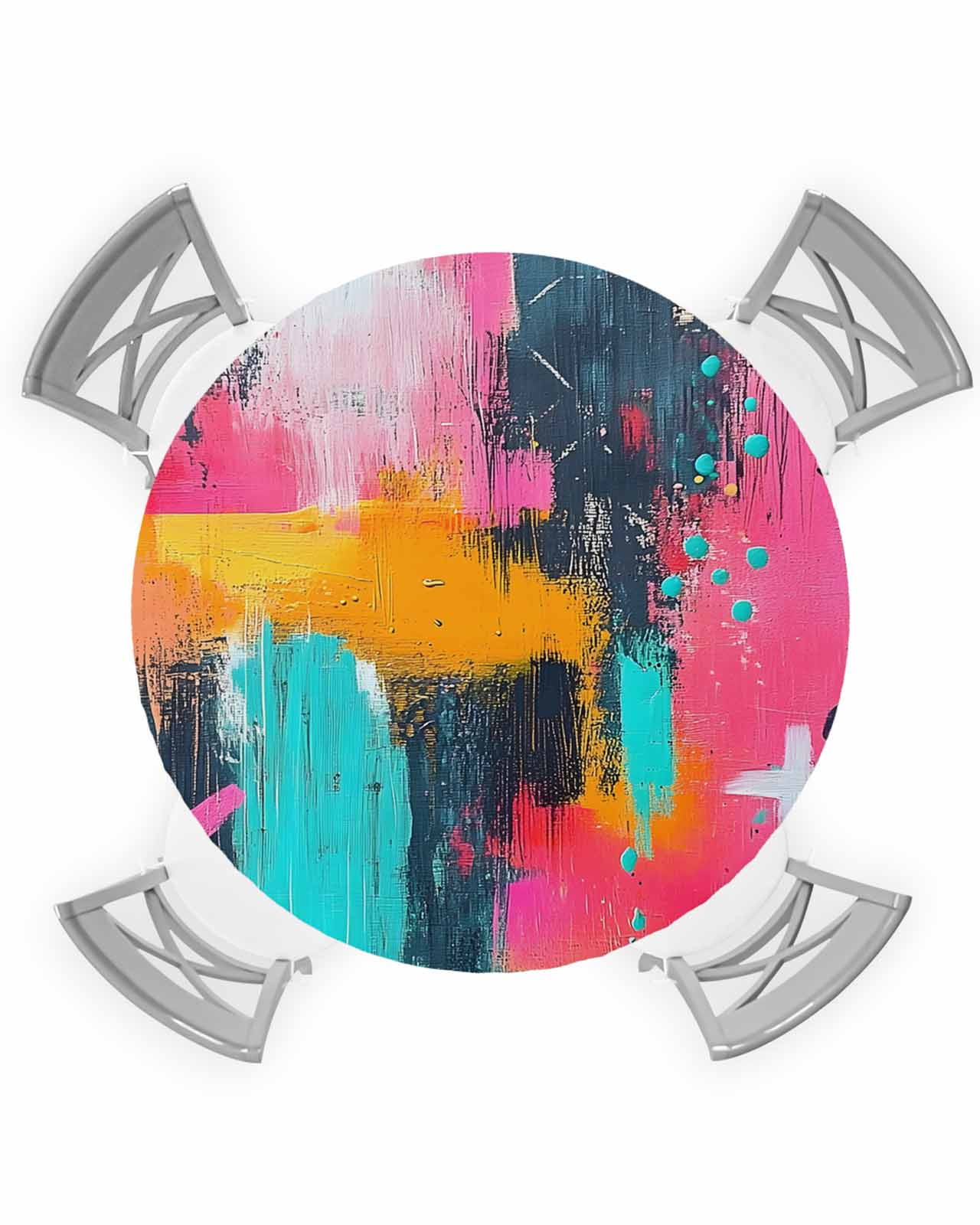 nqOlkjepod Pink Abstract Art Round Tablecloth, Fitted Table Cover with ...