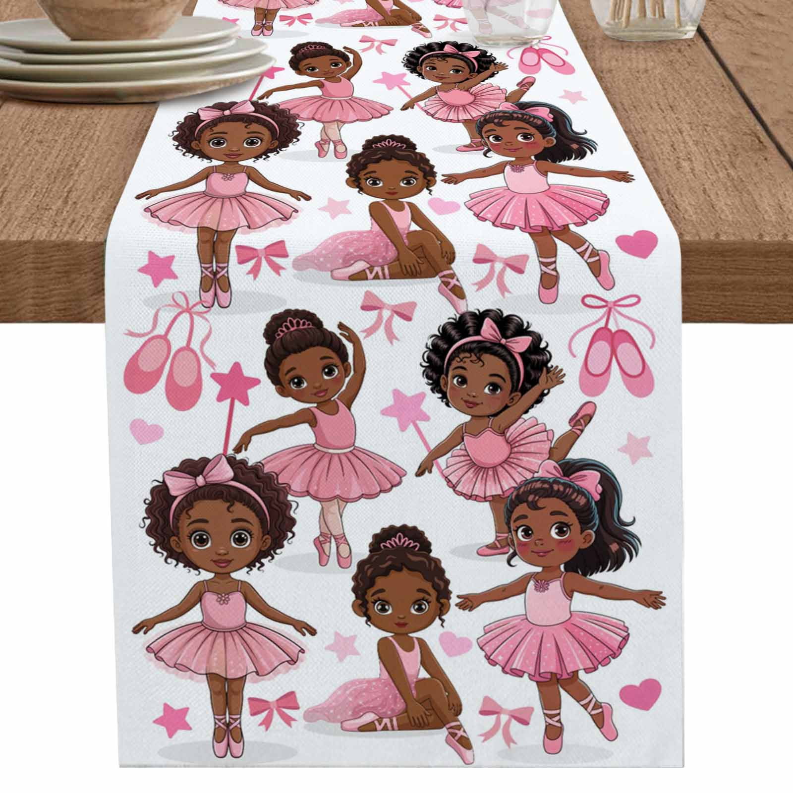nqOlkjepod Pink Ballet Dancer Table Runner 72 Inches Long Farmhouse ...