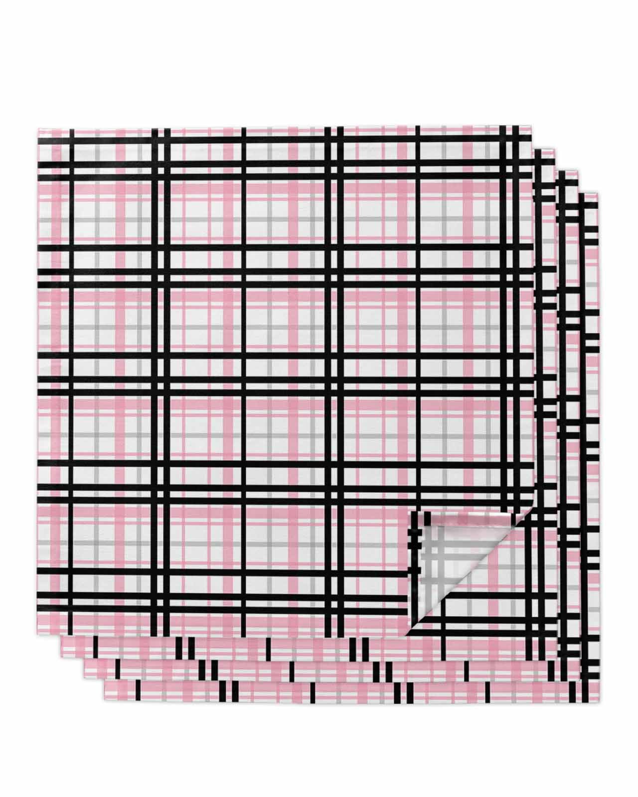 nqOlkjepod Pink Black Plaid Cloth Napkins Set of 4 Reusable Dinner ...